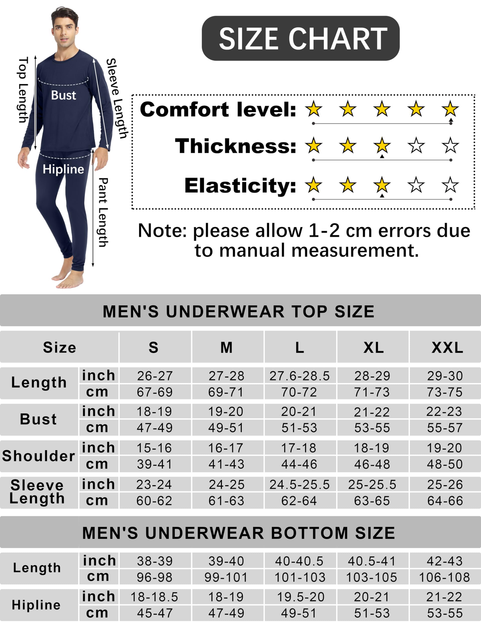 URATOT 2 Sets Men's Thermal Underwear Set Fleece Lined Thermal Underwear Soft Long Johns Top Bottom Set for Men Cold Winter Black, Navy Blue