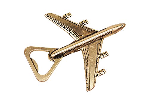 Youkwer 16 PCS Skeleton Airplane Bottle Opener with “OUR ADVENTURE BEGINS”Exquisite Packaging for Wedding Party Favors & Decorations (Dark Gold)
