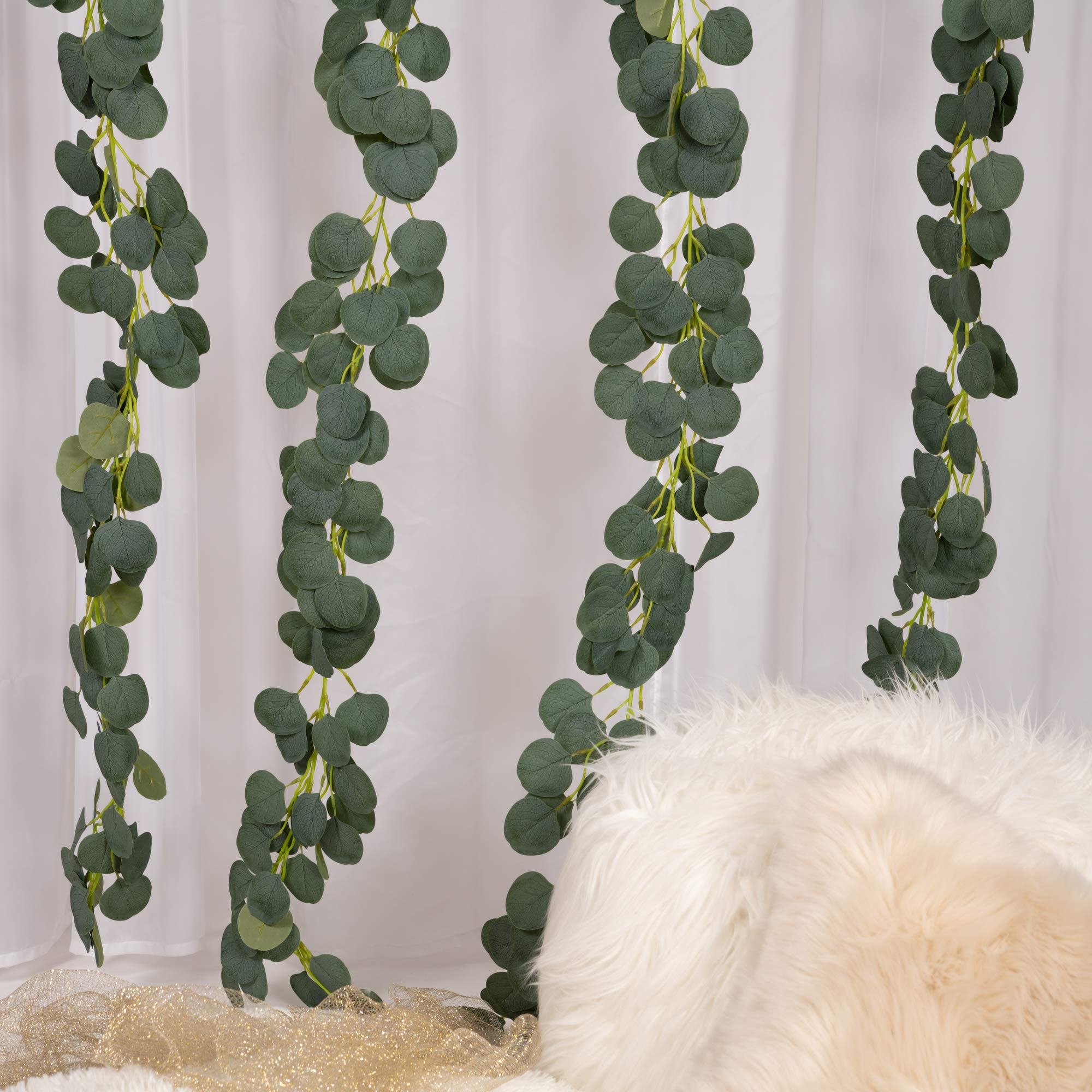 Rosary 3 Pack Artificial Eucalyptus Garland Greenery Leaves | Garlands for Engagement Party Decorations & Vines Faux for Home Table Decoracion - Hanging Plants Wedding Backdrop Arch Wall Decor