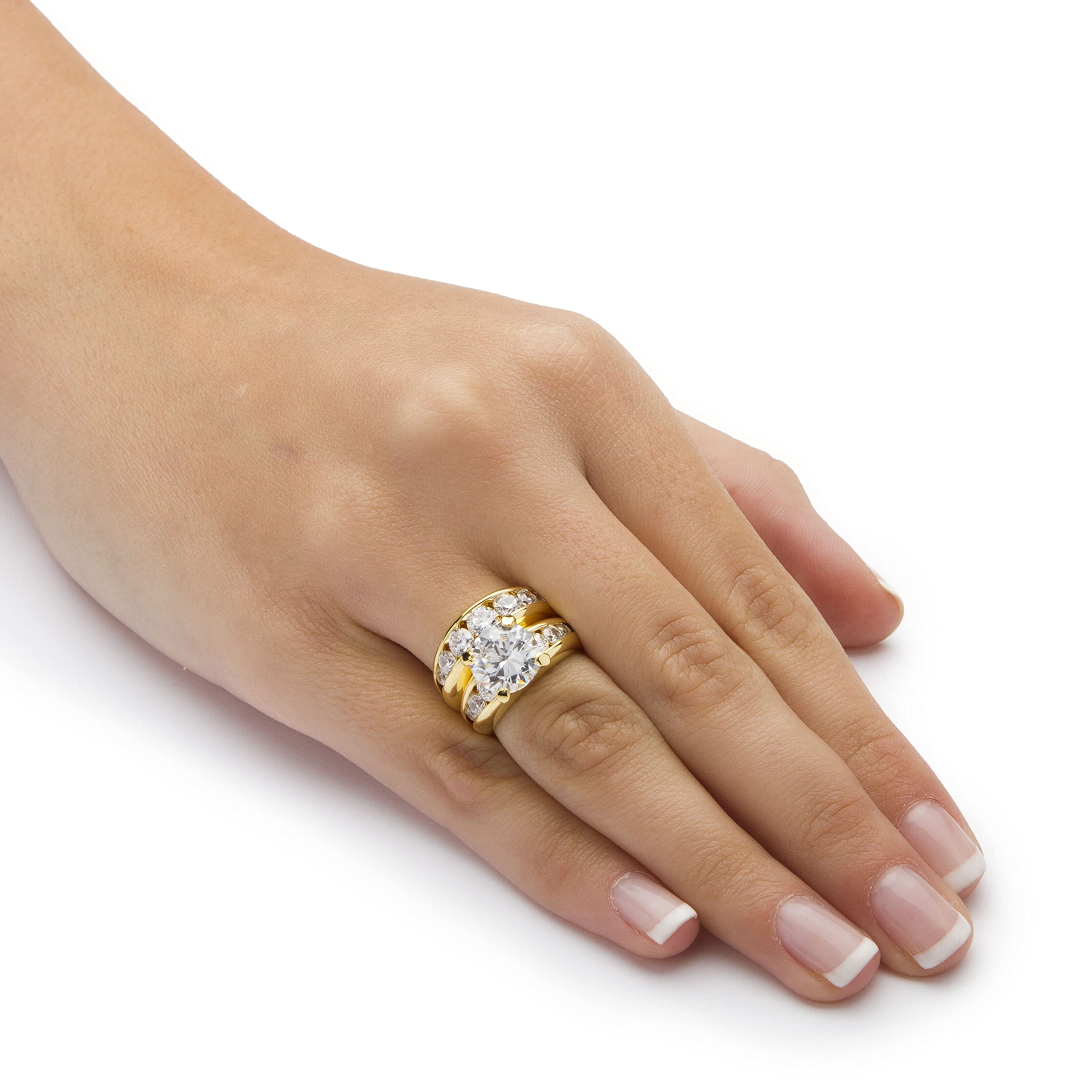 PalmBeach Yellow Gold-Plated or Silvertone Round Cubic Zirconia Channel Set Graduated Bridal Ring Set Size 7