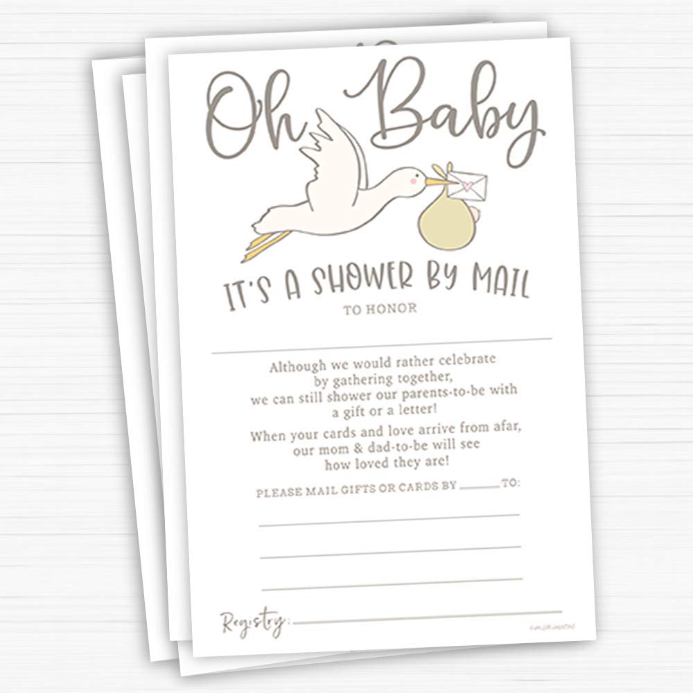 Shower by Mail - Stork with Envelope Design - Gender Neutral Baby Shower Invitations (20 Count) with Envelopes