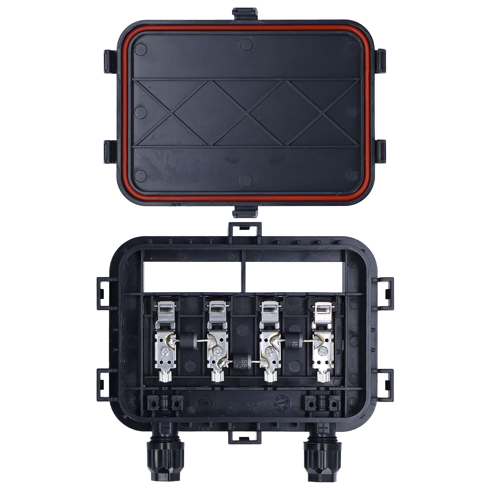 Solar Junction Box Photovoltaic Electrical Enclosure Case Solar Panel Accessories Plastic and Brass Material 210W‑250W 1000V for Solar Connection Construction Sites