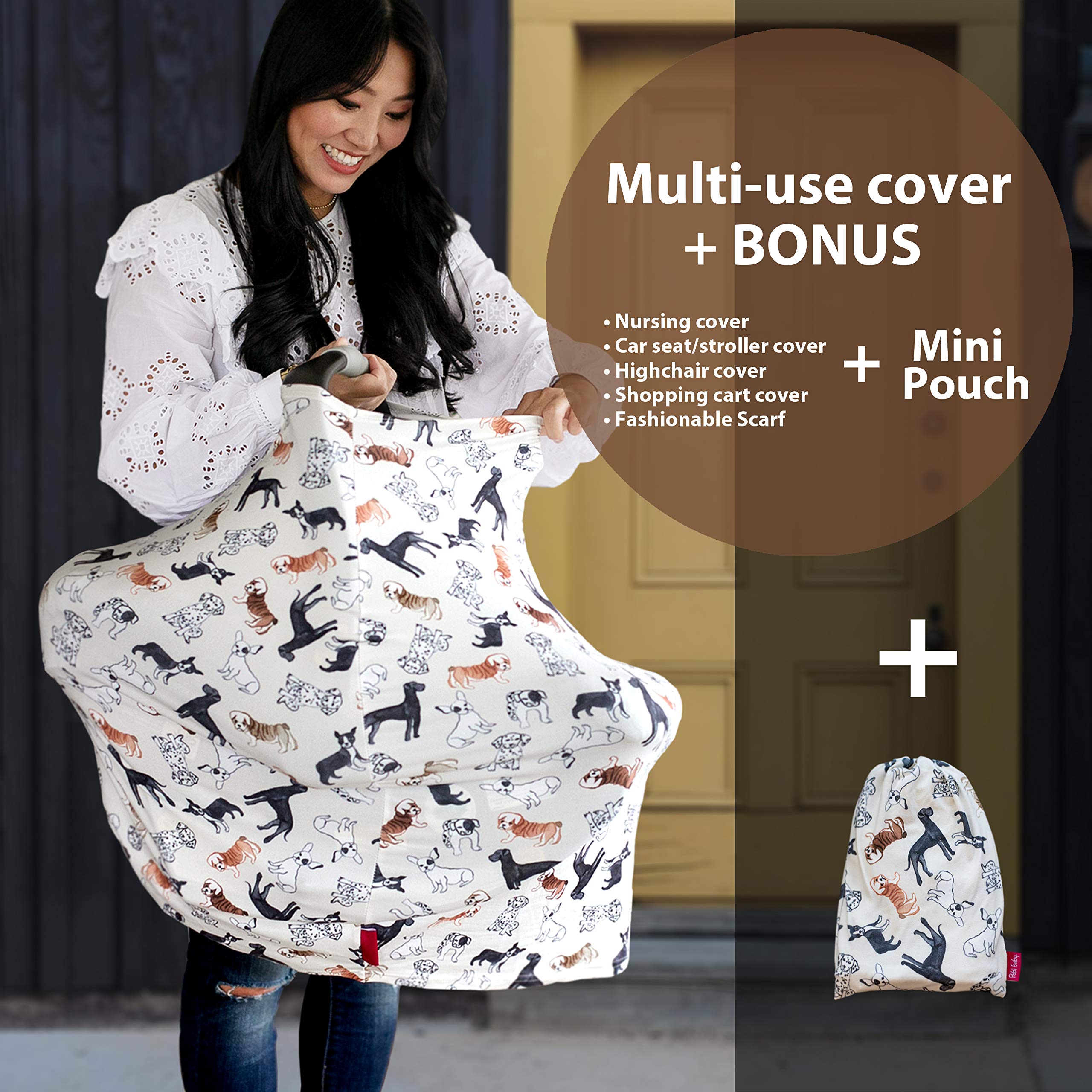 Pobi Baby Car Seat Covers and Nursing Cover - Soft and Stretchy Unisex Pattern (Puppy)