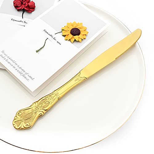 Snplowum Royal 24-piece Gold Mirror Silverware Dinnerware, 18/10 Stainless Steel Luxury Flatware Service For 6 Tableware Ideal For Wedding Home Restaurant, Dishwasher Safe