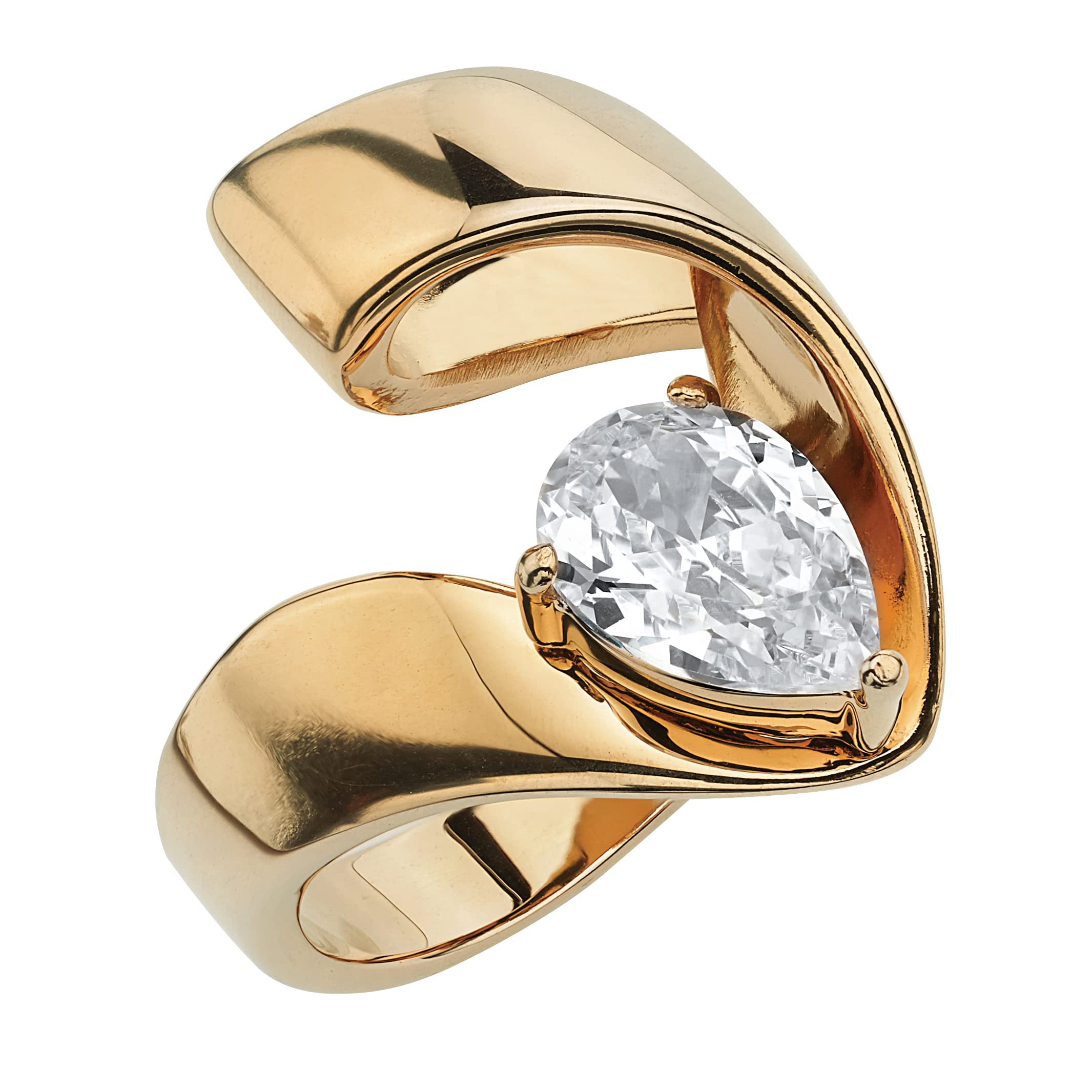PalmBeach Yellow Gold Ion-Plated Pear Cut Cubic Zirconia Free Form Ring Sizes 6-10 Size 7