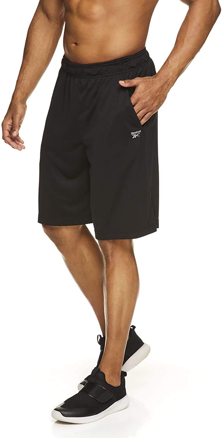 Reebok Men's Mesh Basketball Gym & Running Shorts w/Elastic Drawstring Waistband & Pockets - Point Guard Black, Large