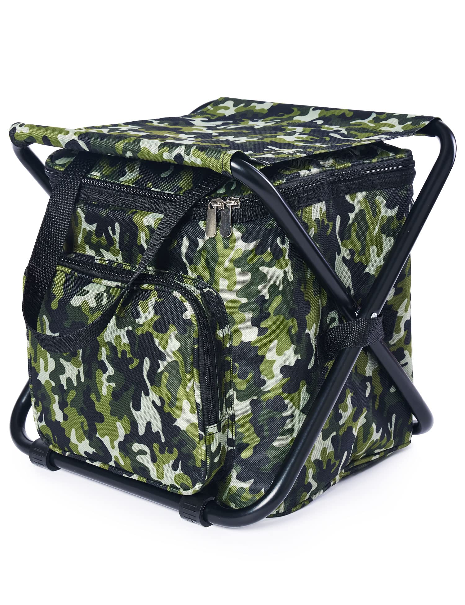 URBEST Fishing Chair Folding Portable Multi Functional Stool with Large Soft Sided Cooler Bag Camping Lawn Beach Camouflage