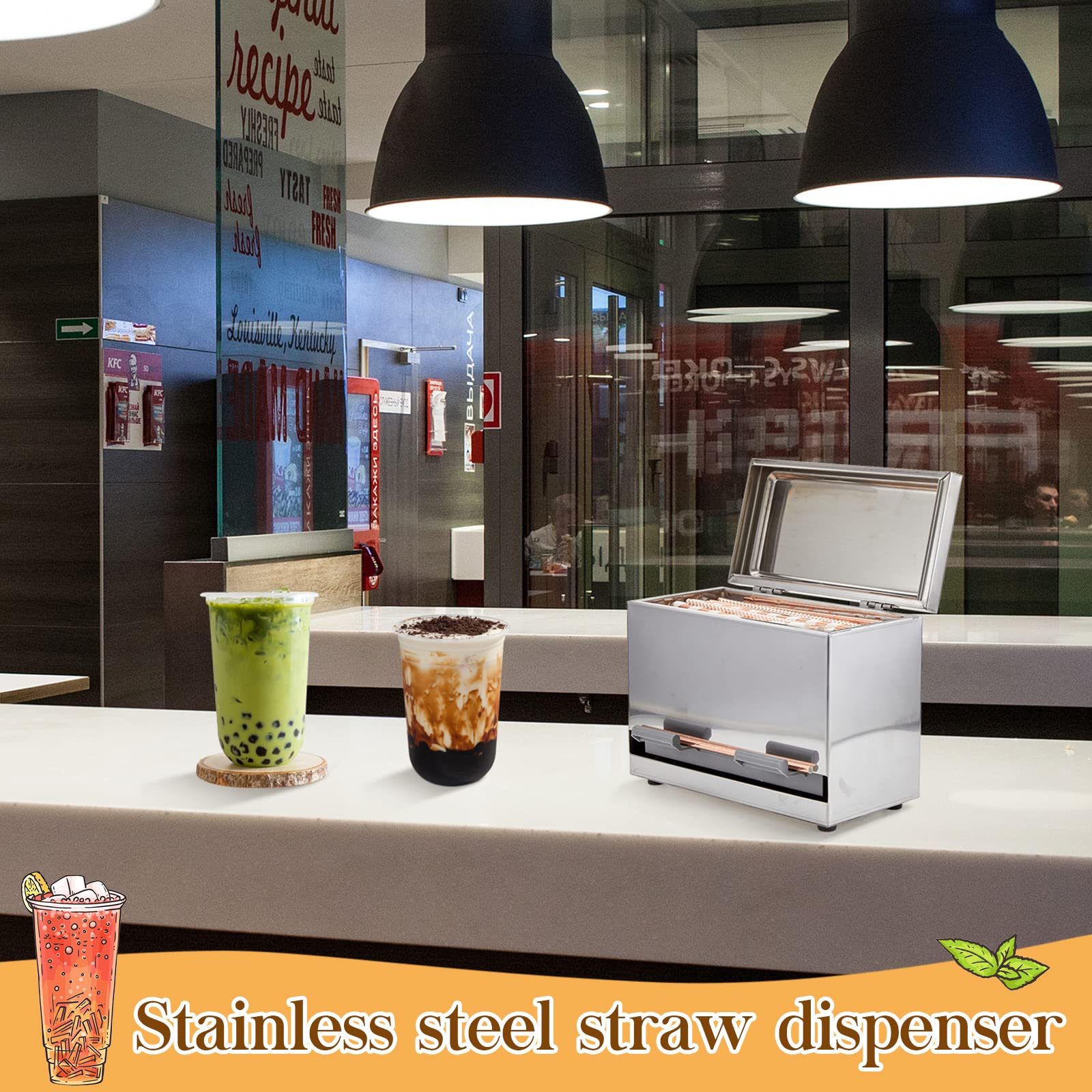 Tessco 2 Pcs Stainless Steel Straw Dispenser for Pencils Reusable Straw Holder with Lid Pencils Dispensers for Class Straw Organizer for Countertop Home Coffee Bar Supplies (Silver)