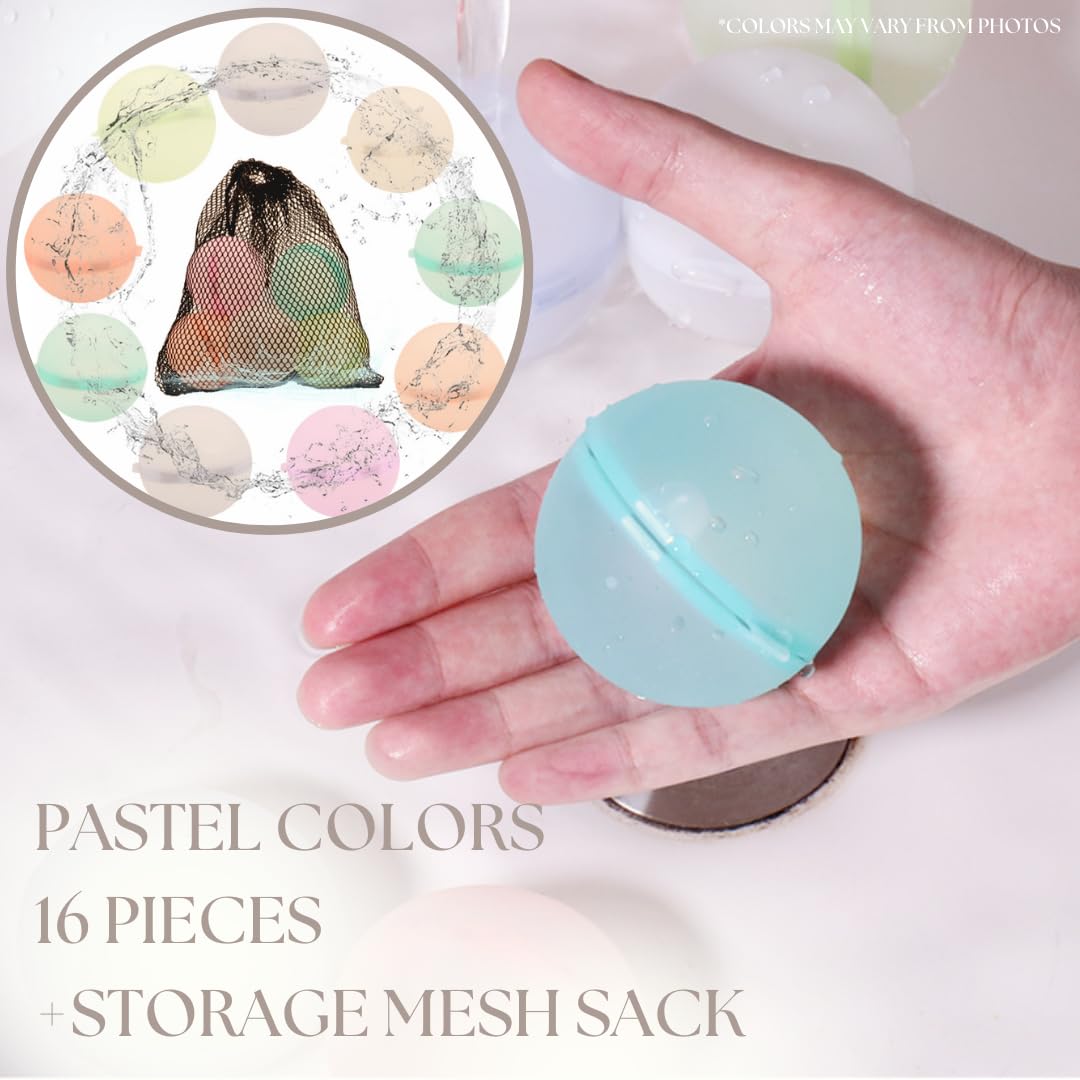 N3ST 16 Pack Reusable Magnetic Water Balloons + Storage Bag | Quick Fill Splash Balls | Refillable Silicone Water Bombs | Perfect for Pool Parties, Birthdays, and Summer Fun