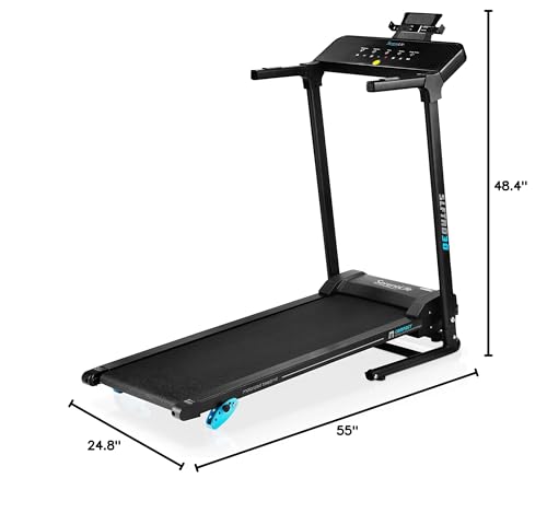 SereneLife Smart Digital Folding Treadmill - Electric Foldable Exercise Fitness Machine, Large Running Surface, 3 Incline Settings, 12 Preset Program, Sports App for Running & Walking (SLFTRD30)