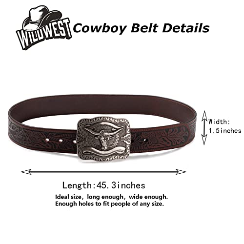 Y2KFASHN Leather Cowboy Belt, Western Cowboy Blet Buckle for men