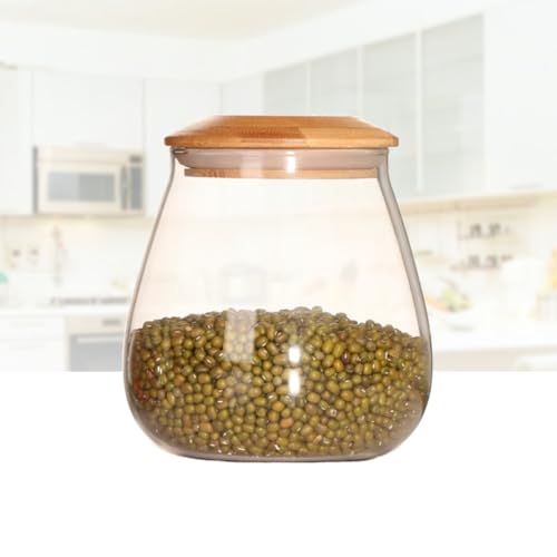 SHOWERORO Glass Storage Jars Storage Glass Jars Storage Container Candy Jars Airtight Canister Glass Canister Sugar Jars Container Glass Tea Jar Coffee Wooden Dry Clear Canning Jar