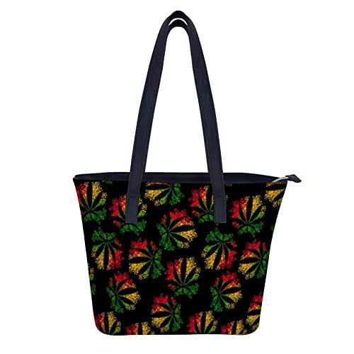 Weed on Rastafarian Women's Tote Bag PU Leather Shoulder Bag Handbags Purse For Work Shopping Travel
