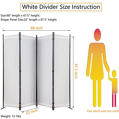 Partition Room Divider,4 Panel Room Dividers,Privacy Screen,Temporary Wall Divider for Home Office Hospital School Dorm(Cream White)