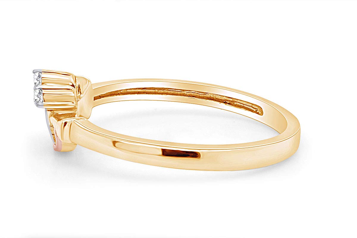 Round White Natural Diamond Accent Trumpet Three Tone Engagement Wedding Ring 14k Solid Yellow Gold (Color: I-J, Clarity: I2-I3, 0.04 Cttw)-8