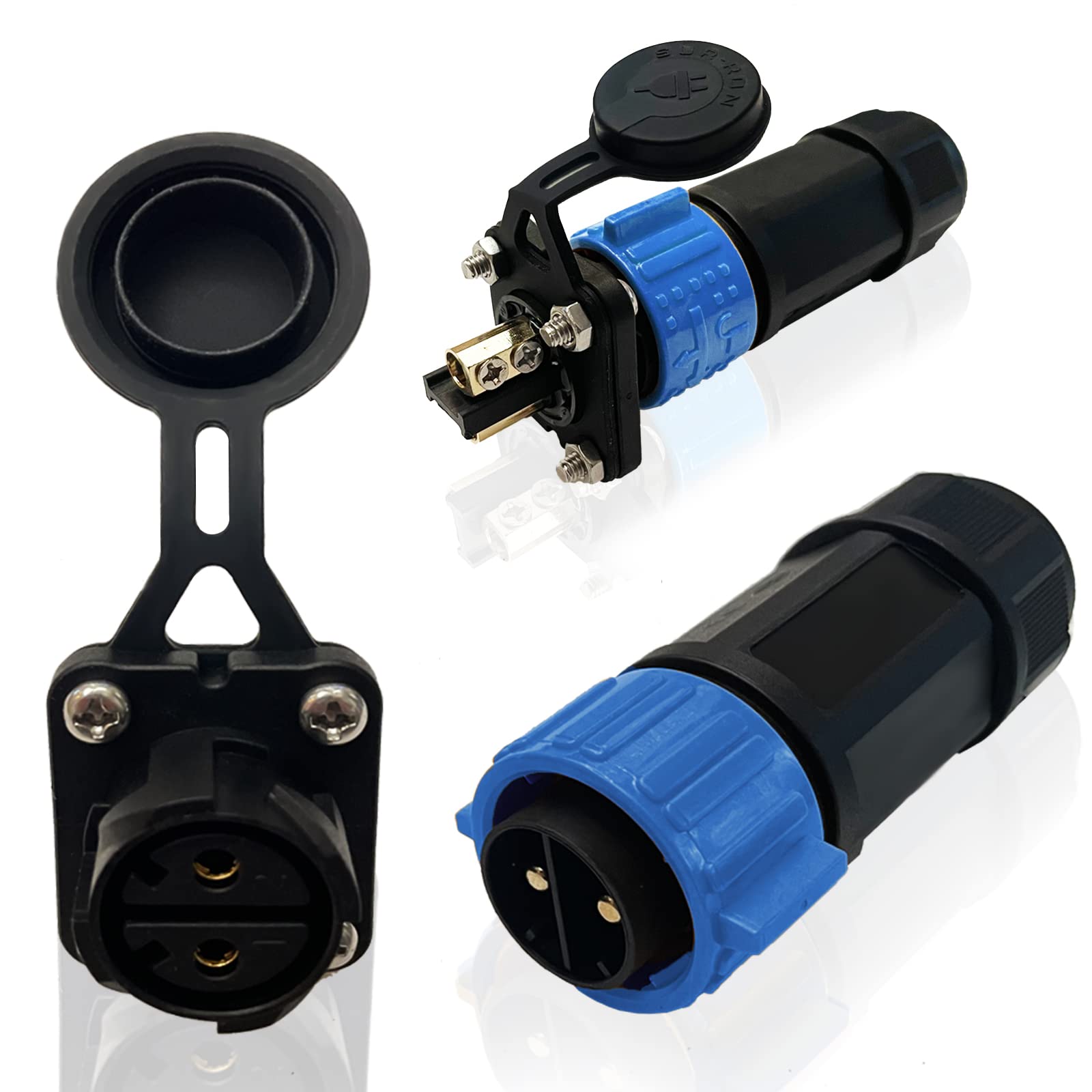Trolling Motor Plug Receptacle Set, Self-Locking Waterproof Plug Receptacle for Trolling Motor/Downrigger/Fishing Reel,12V/24V/36V/48V Marine Boat DC Power Plug Connector (yellow)