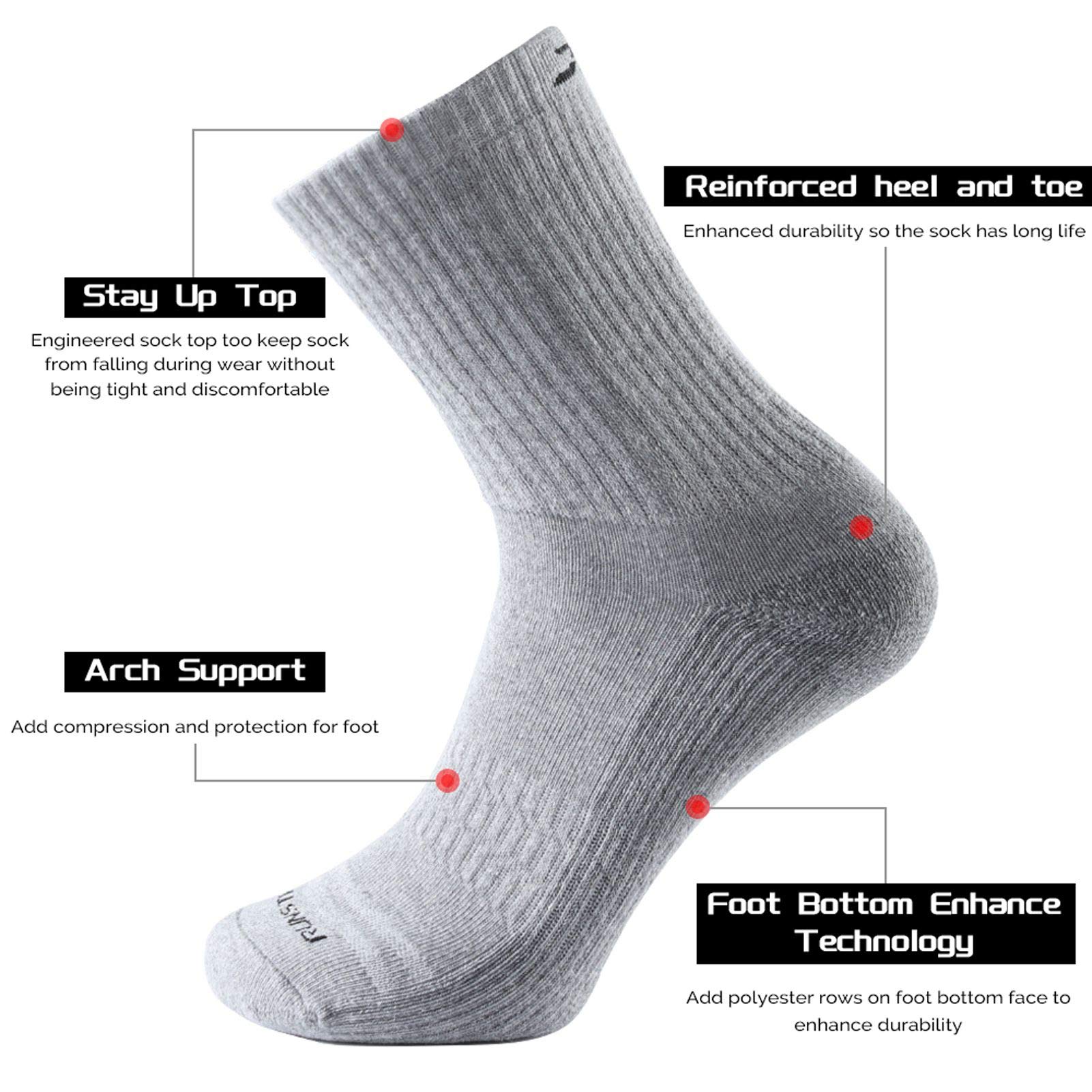 RSZ Men’s Cotton Moisture Wicking Control Breathable Performance Athletics Cushioned Crew Socks(DarkGray L)