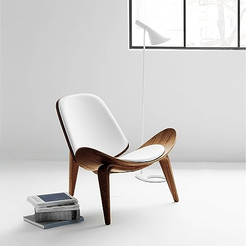 OAKHAM Comfy Shell Chair, Mid Century Modern Accent Chair for Living Room and Bedroom with Protective Foot Pads, Ergonomic Chair (White)