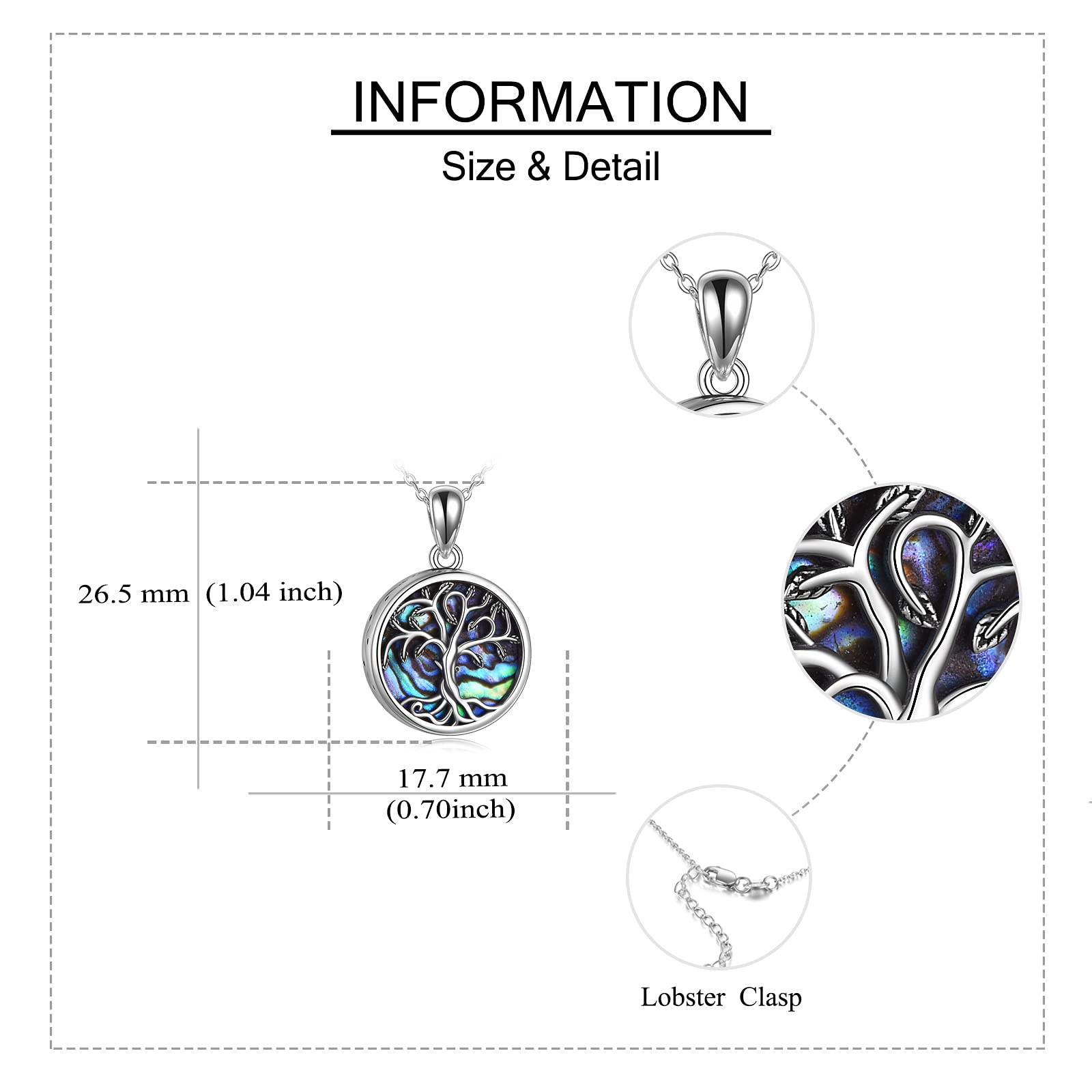 URONE Urn Necklaces for Ashes 925 Sterling Silver Abalone Shell Tree of Life Cremation Jewelry for Ashes Memory Jewelry for Women Men