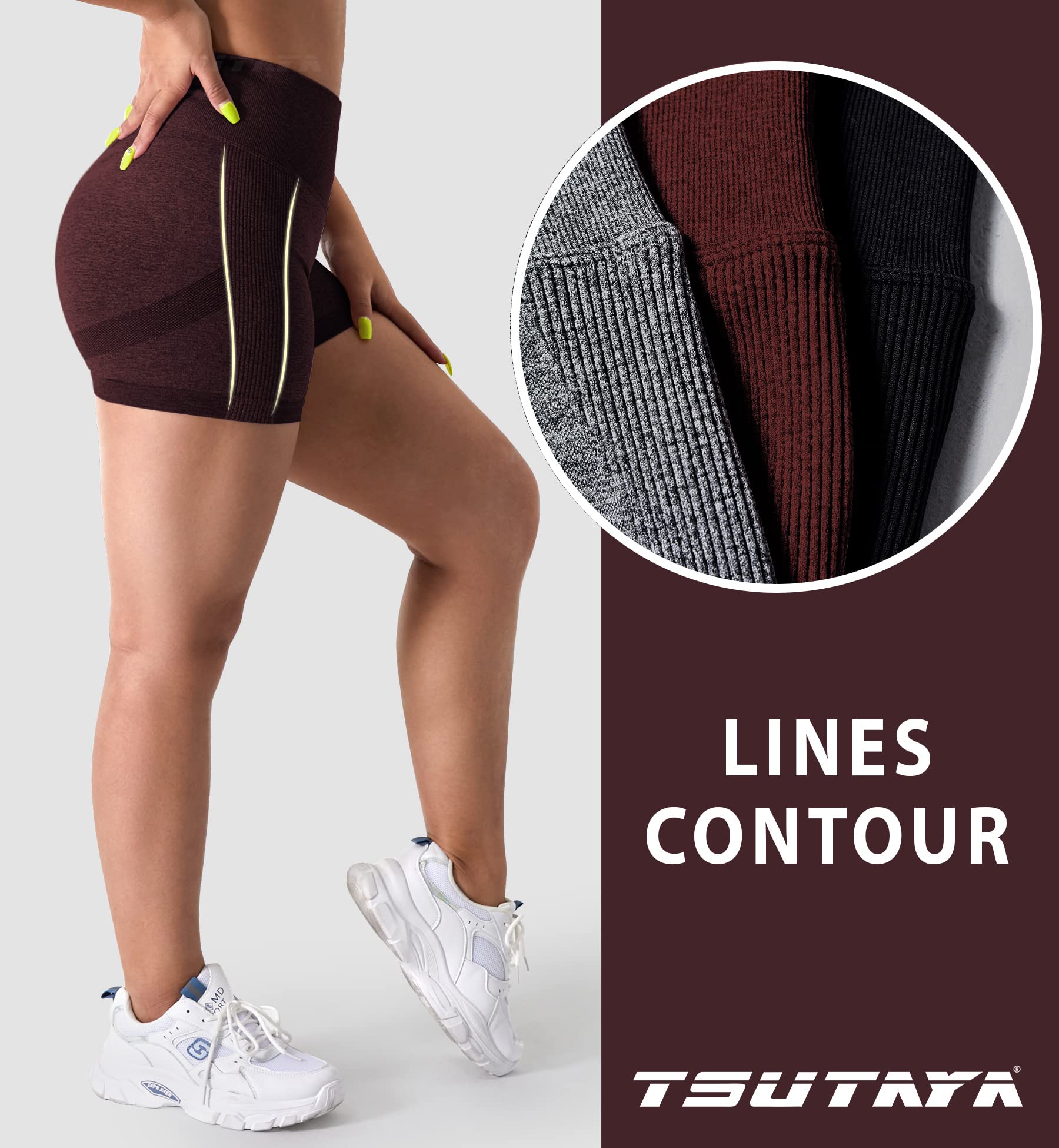 TSUTAYA Women Workout Gym Shorts 3.6" Seamless Scrunch Butt Shorts High Waisted Yoga Booty Shorts