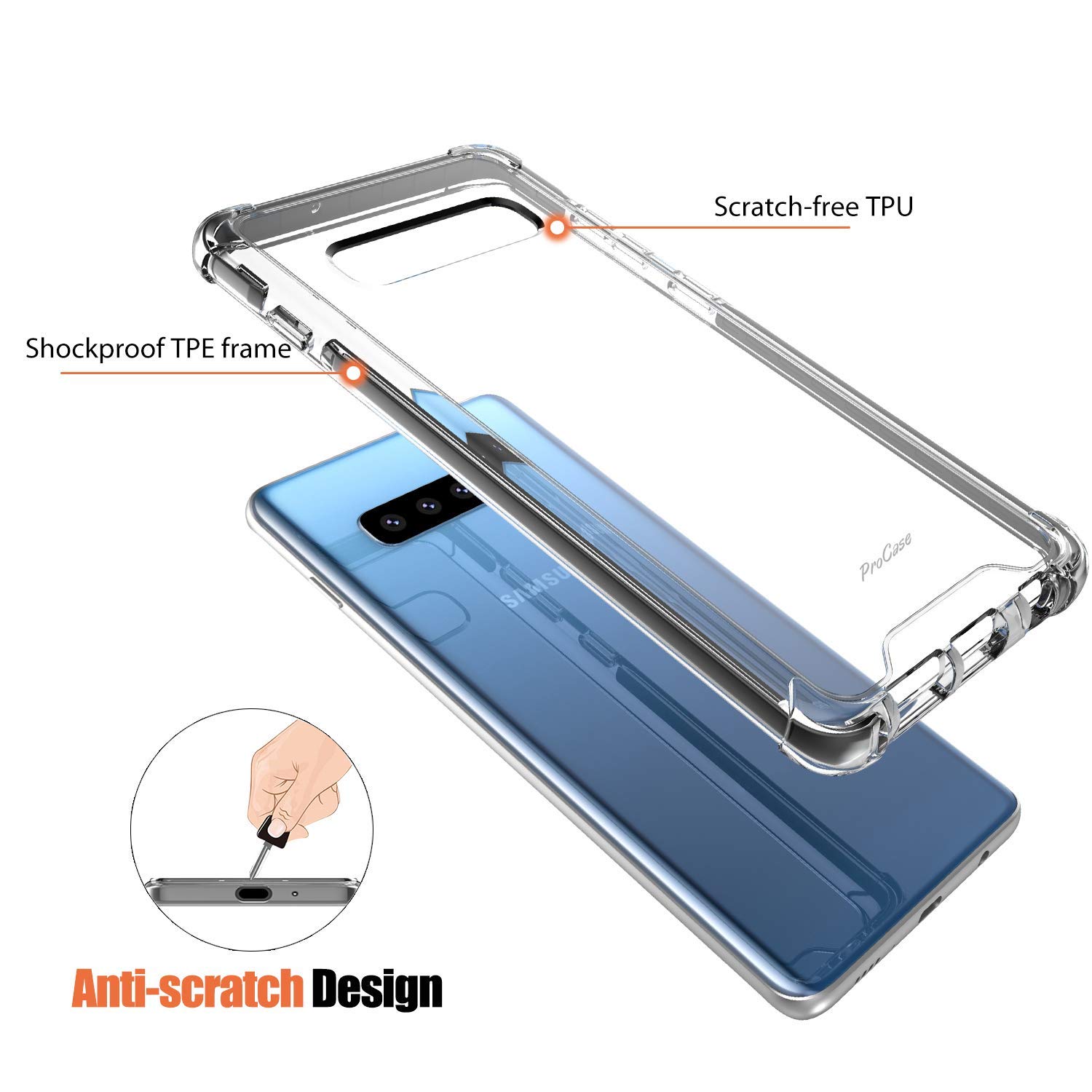 ProCase Galaxy S10 Plus Case Clear, Slim Hybrid TPU Bumper Cushion Cover with Reinforced Corners, Crystal Scratch Resistant Rugged Cover Protective Case for Galaxy S10+ Plus 2019 –Black Frame