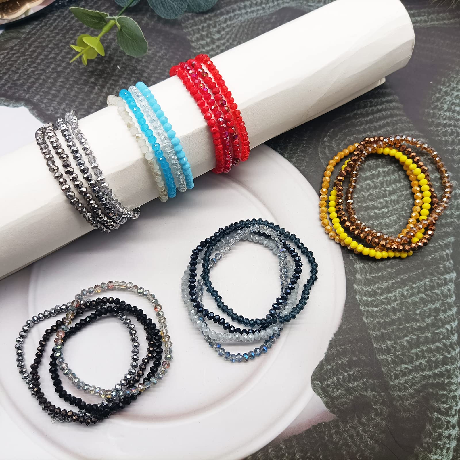 SONNYX 24 PCS Bohemian Multi-Layer Crystal Beaded Stacking Bracelet For Women Versatile Stretch Strand Statement Wrap Stackable Shiny Crystal Bead Bracelets Pack