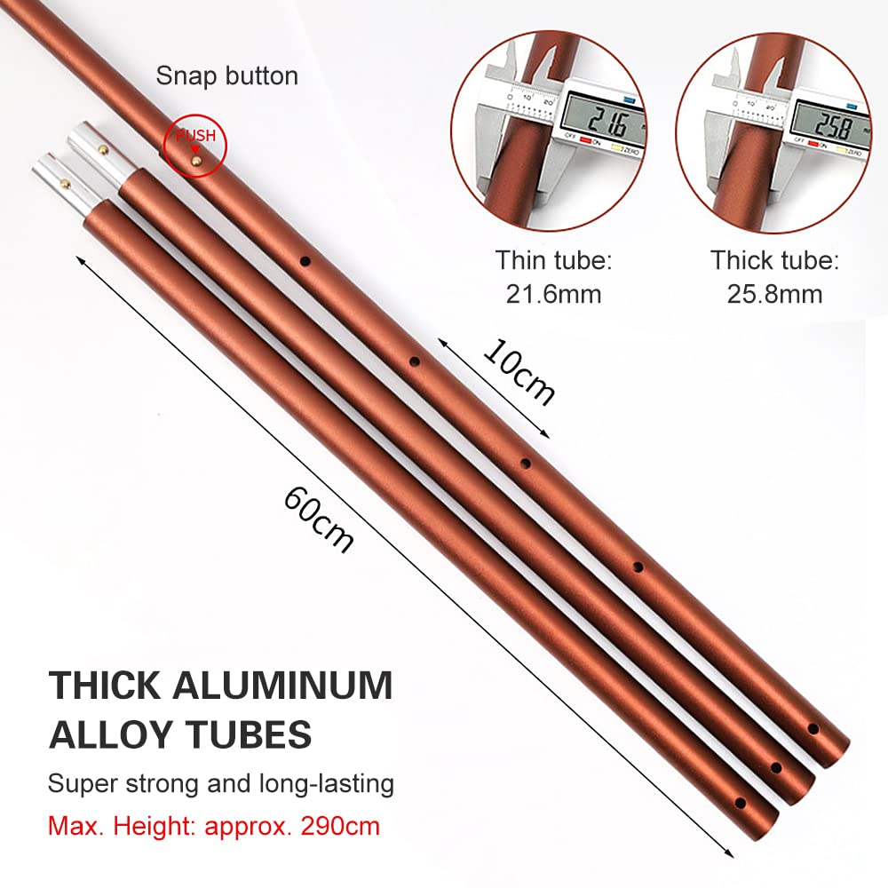 Taruor Telescoping Tarp Poles,2.9M Awning Support Tent Poles Lightweight Foldable Aluminum Tarp Poles Stands for Canopy Awning Shelter Frames