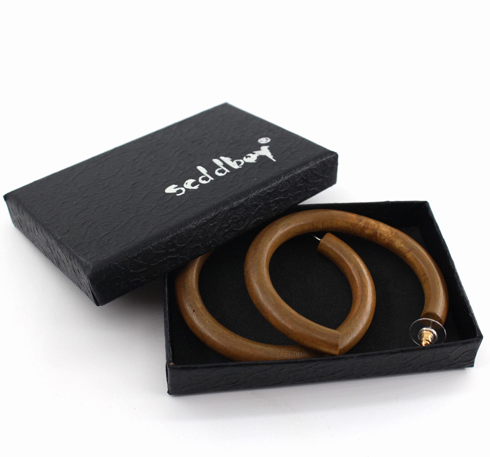 Scddboy Wooden Hoop Earrings for Women Geometric Lightweight Dangle Drop Earrings