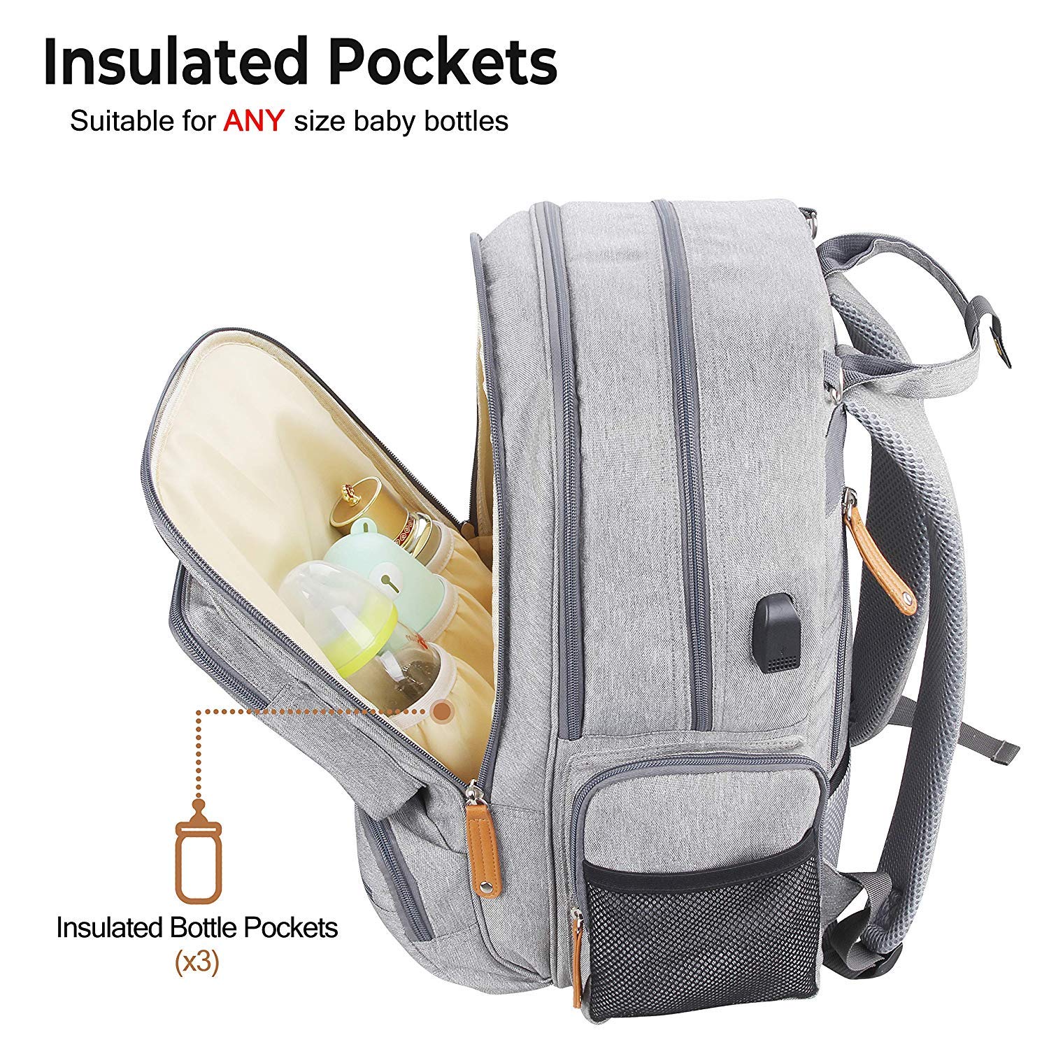 PAINISTIC Baby Neutral Multi-Function Diaper Bag Backpack, Gray, 15.4 x 6.3X 17.4 Inch