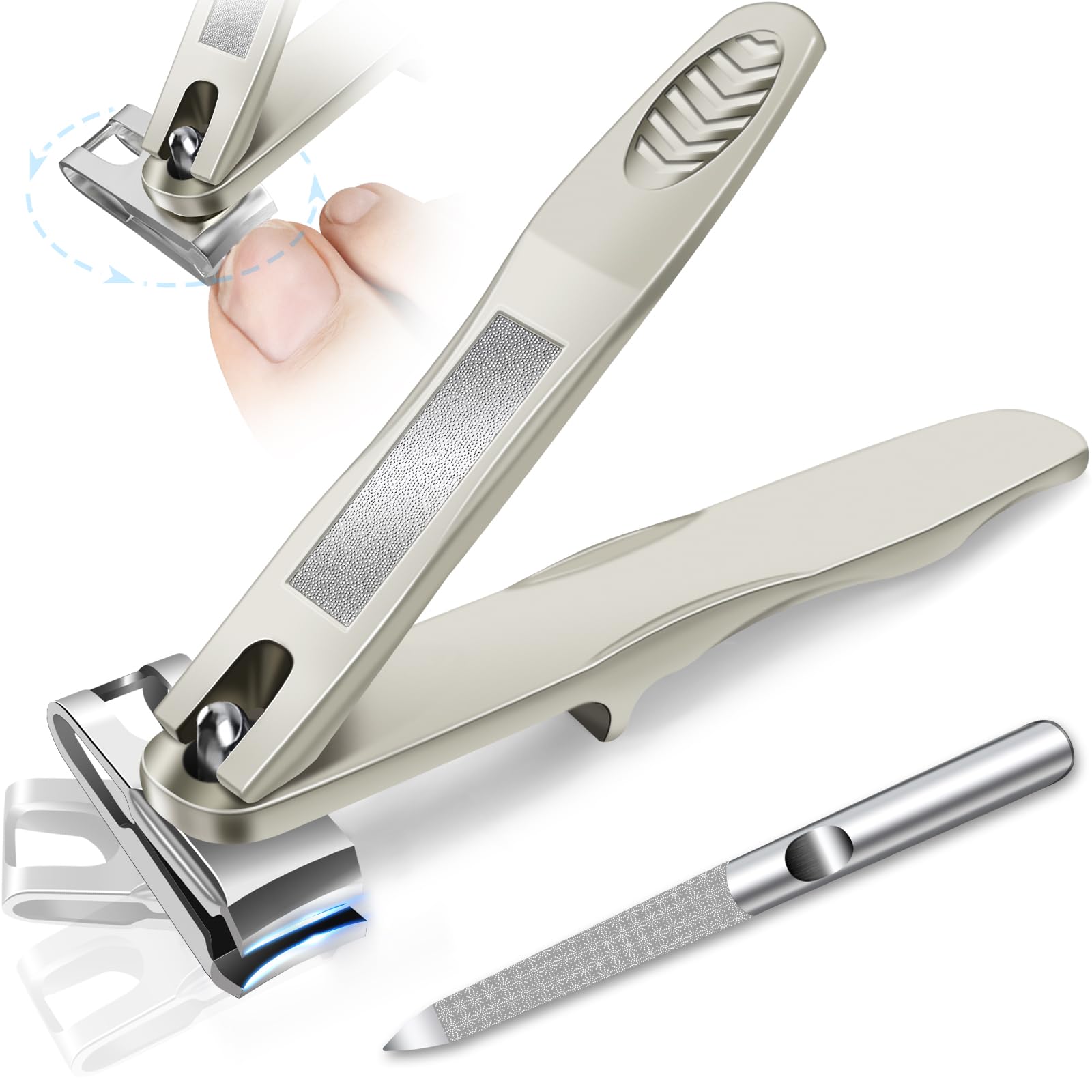 Nail Clippers for Men, 360 Rotary Toenail Clippers with Long Handle & Easy Grip, Heavy Duty Sharp Stainless Steel Fingernail Clipper for Seniors Men Women