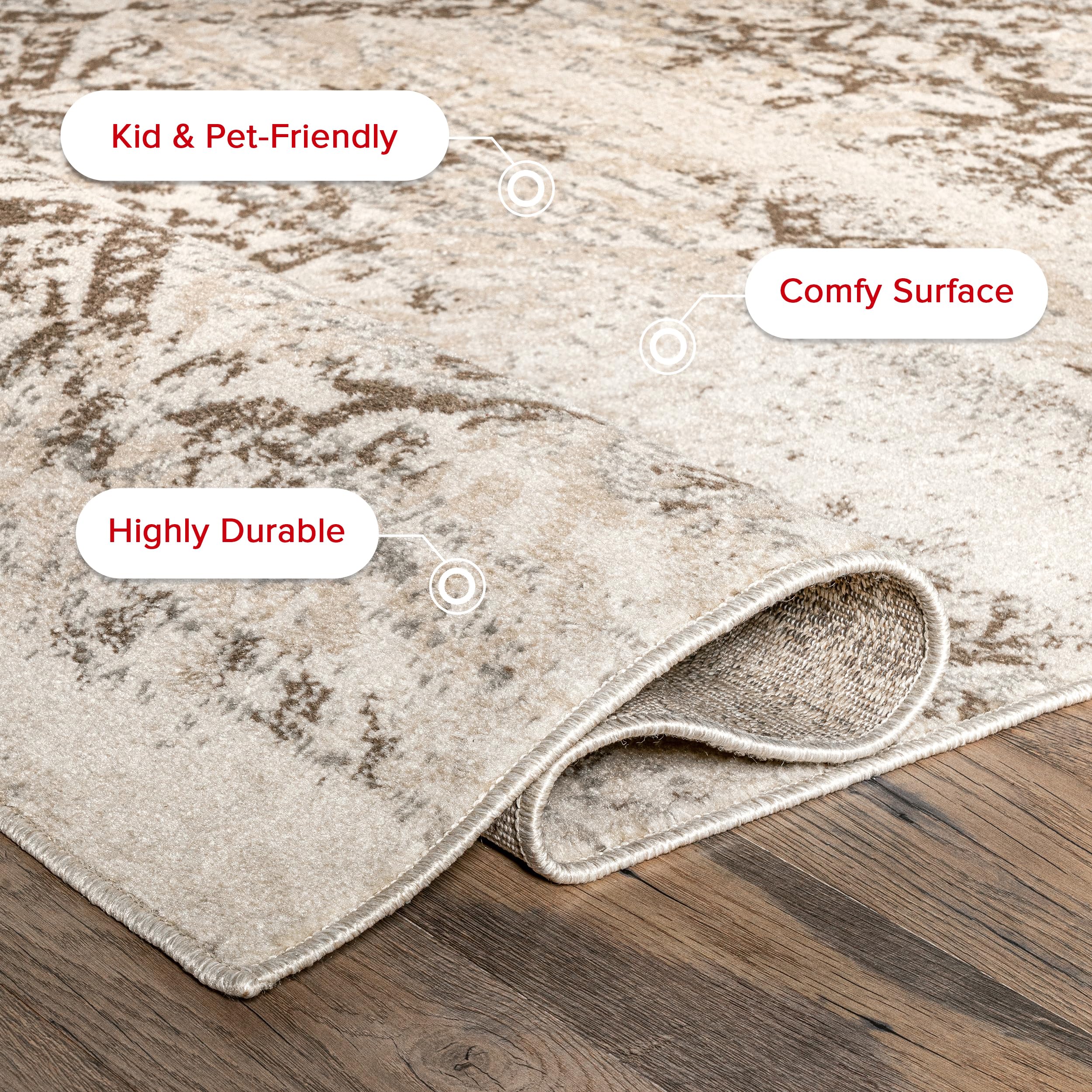 nuLOOM Freja Faded Floral Area Rug, 8x10, Beige