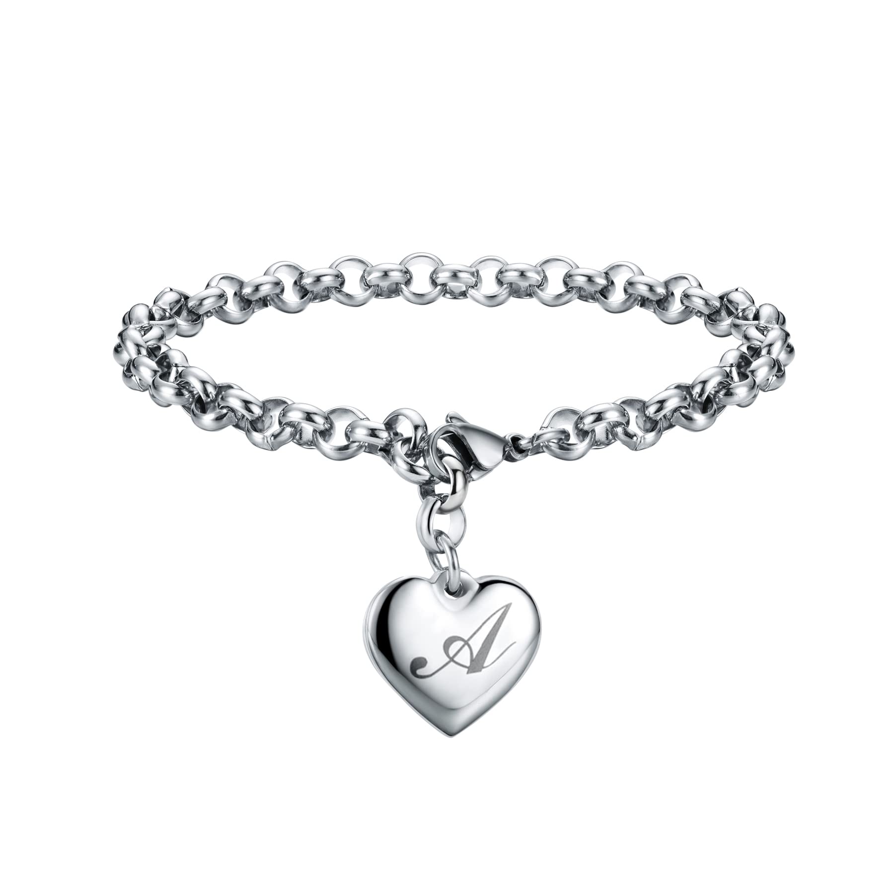 SANNYRA Charms Bracelets for Women | Heart Charm Initial Bracelet Trendy | A Letter Stainless Steel Bracelet Jewelry Confirmation Gifts Ideas for Christmas Birthday