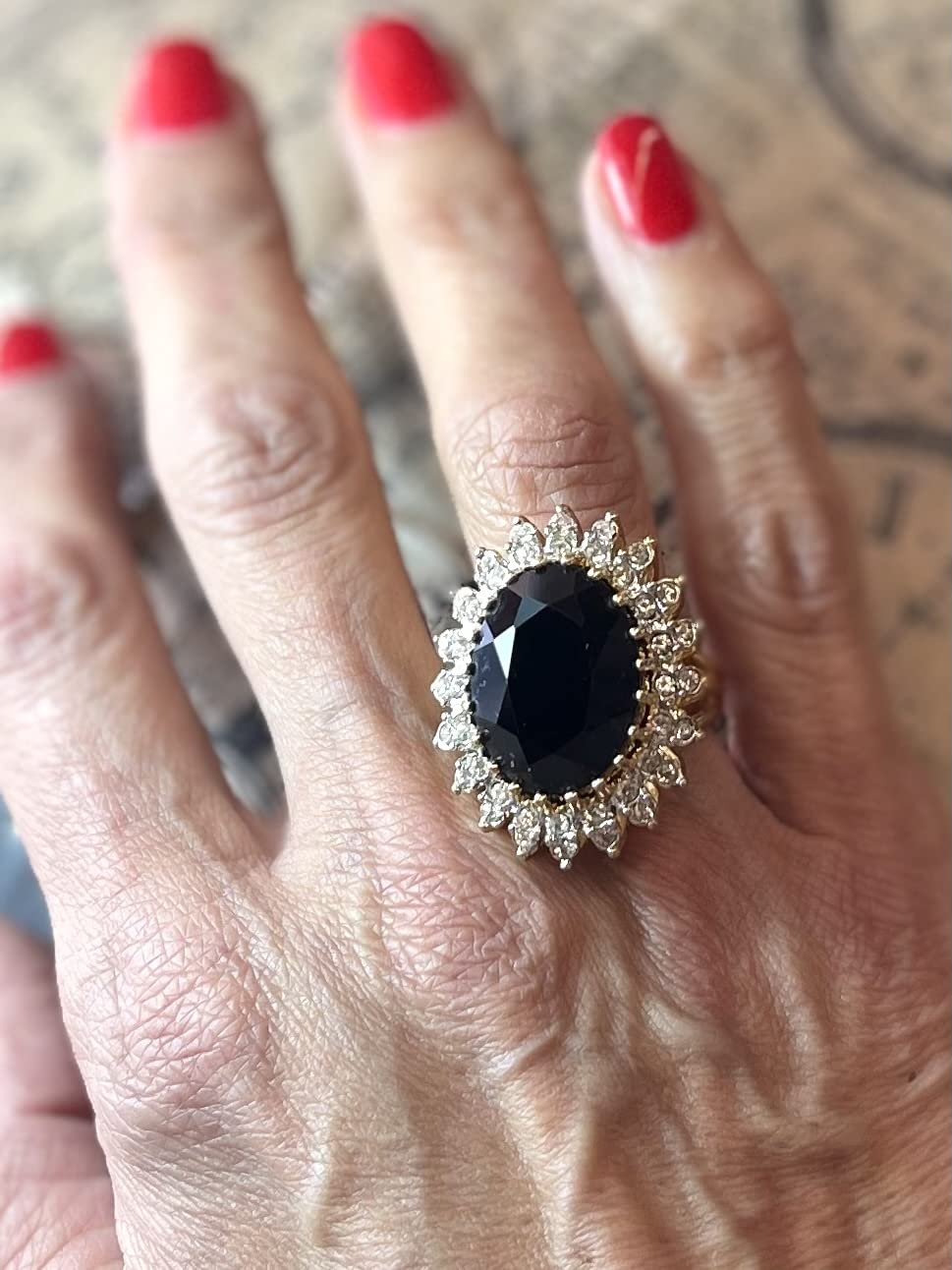 Providence Vintage Jewelry Black & Clear Austrian Crystal 18k Gold Plated Cocktail Ring