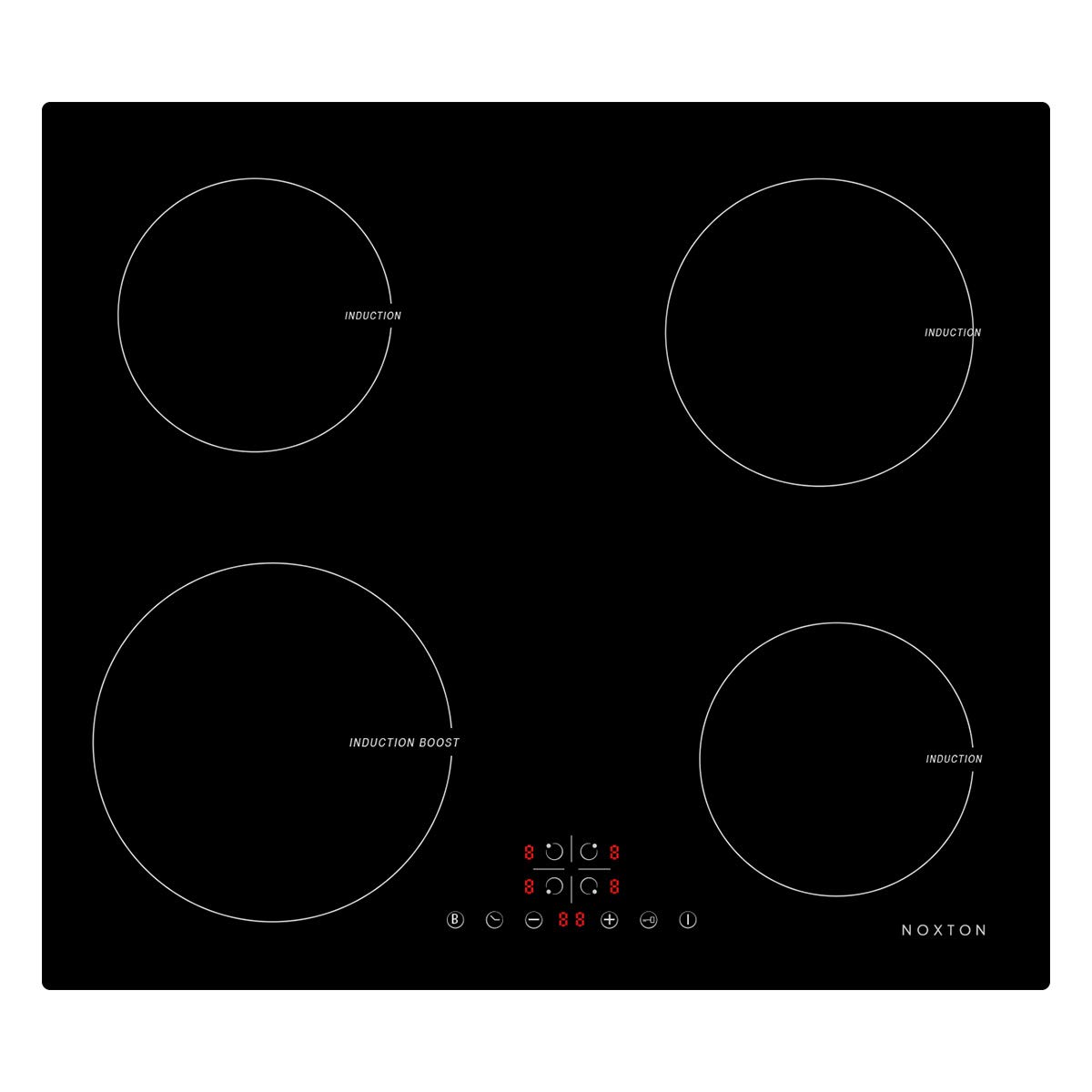 NOXTON Induction Cooktop, Electric Boost Stove Built-in 4 Burners Induction Cooker Black Glass with Touch Control, Child Lock, Timer, Hard Wired, Easy Cleaning Induction Cooker, 6400W, 220V~240V
