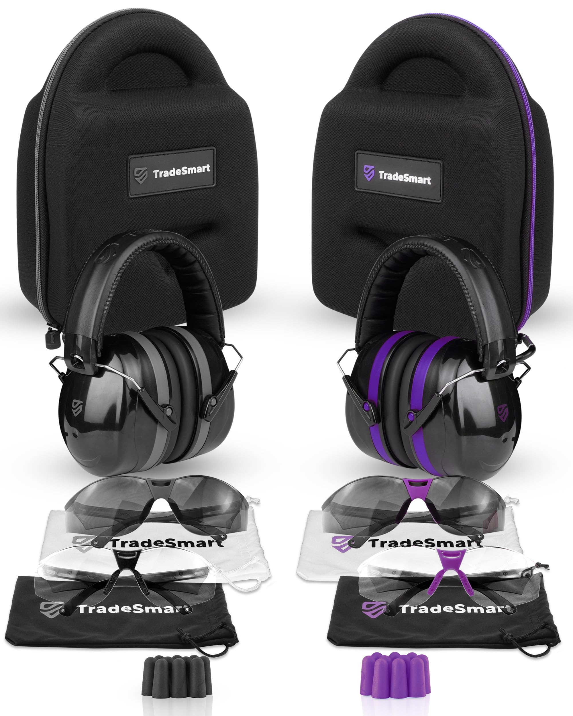 TradeSmart Gun Range Protection Duo Kit - Purple and Grey Shooting Eye and Ear Protection for Women and Men, U.S. Certified