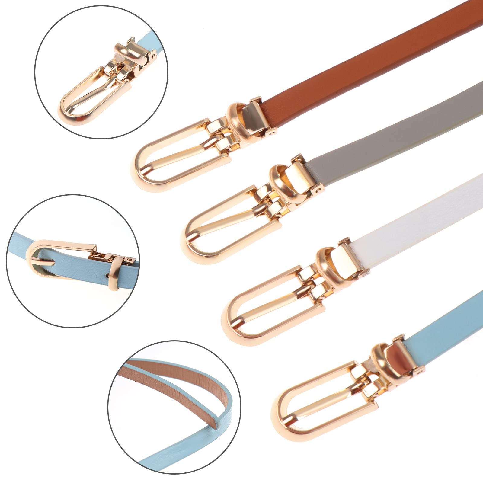 Uoeo Set of 10 Womens Thin Belts Women Skinny PU Leather Belt Adjustable Thin Waist Belt