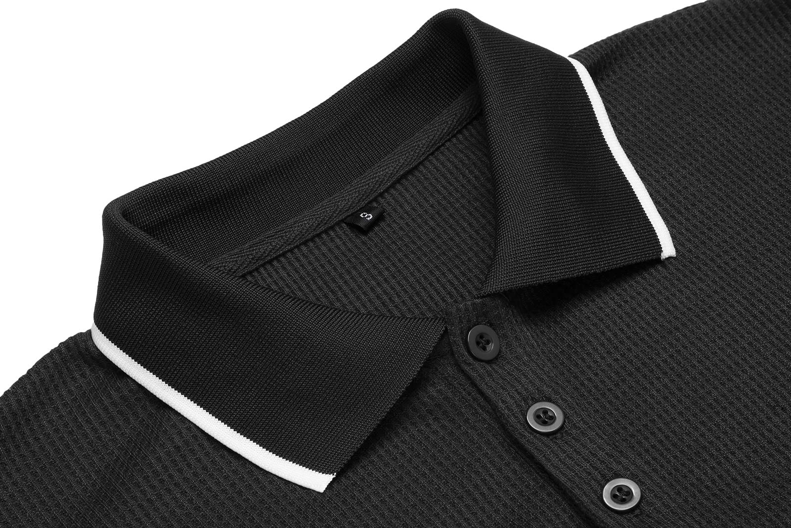 URRU Men's Muscle T Shirts Waffle Stretch Short Sleeve Polo Shirt Casual Slim Fit Workout Tee Shirts Black M