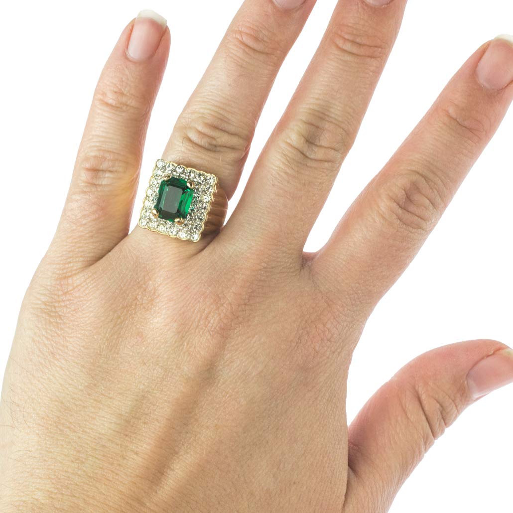 Providence Vintage Jewelry Emerald and Clear Austrian Crystal 18k Gold Plated Cocktail Ring