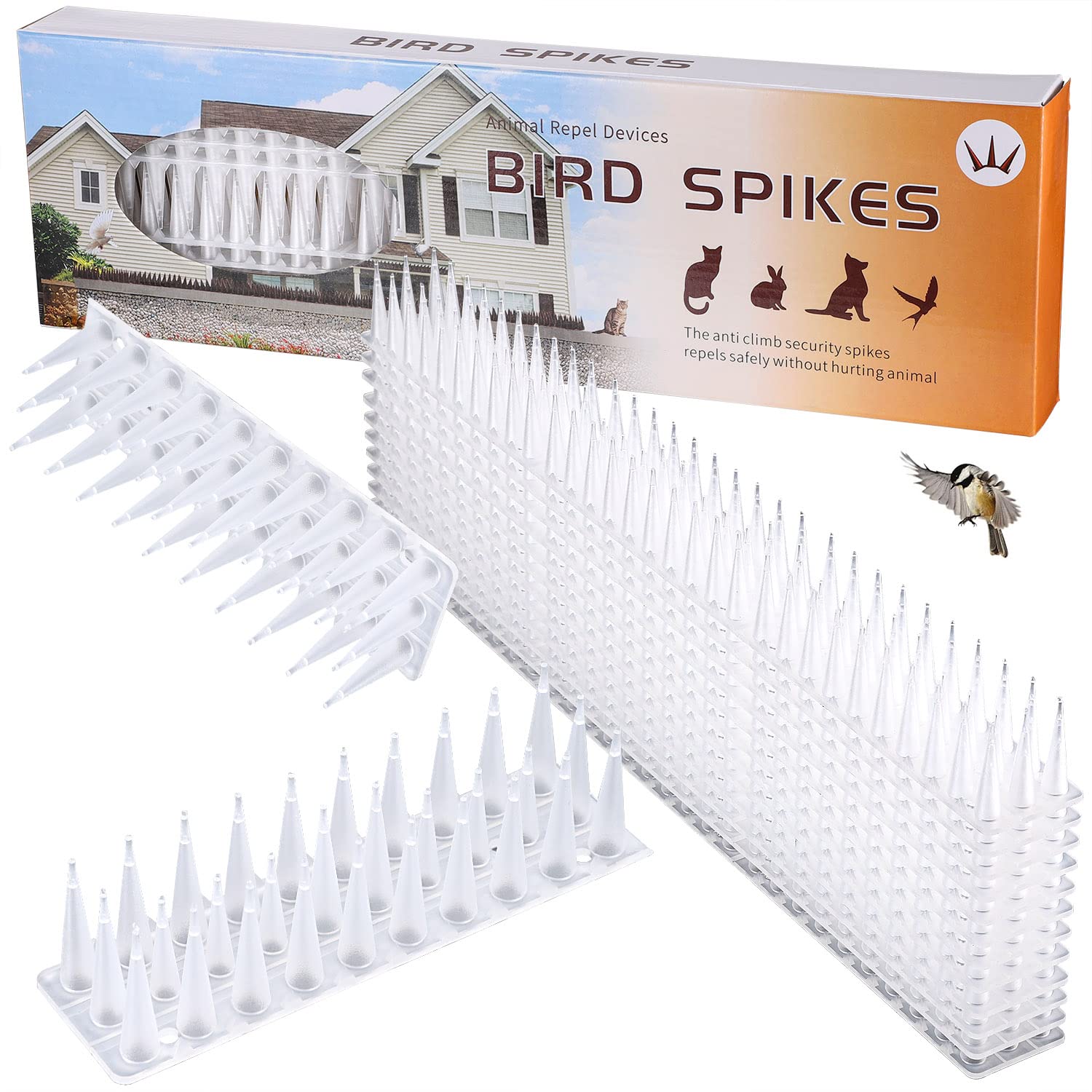TOBWOLF 12 Pack Bird Spikes, Plastic Fence Spikes for Small Birds Pigeon Squirrel Raccoon, No More Bird Nests & Poop, Pigeon Spikes for Garden Fence Wall Railing Roof - White