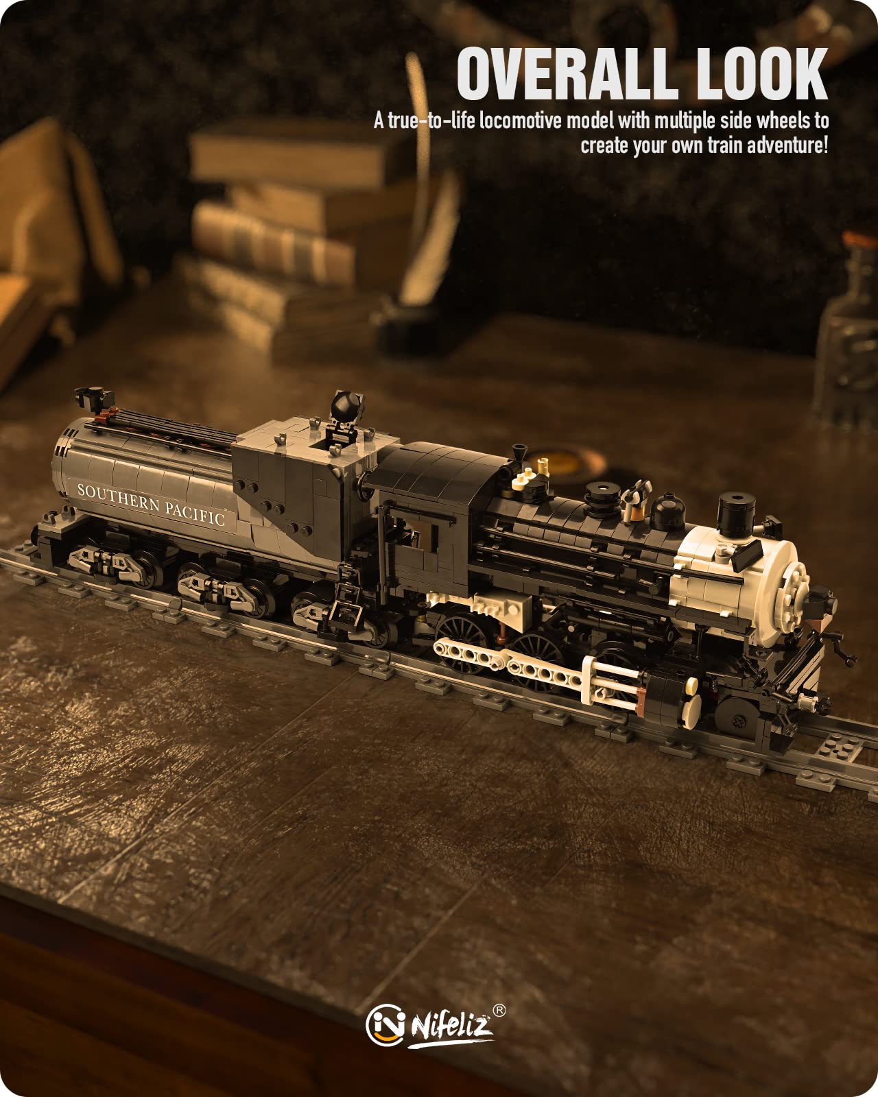 Nifeliz CN5700 Steam Train Building Kit and Engineering Toy, Collectible Steam Locomotive Display Set, 1:38 Scale Model Train Building Kit with Train Tracks, Top Present for Train Lovers (1136 PCS)