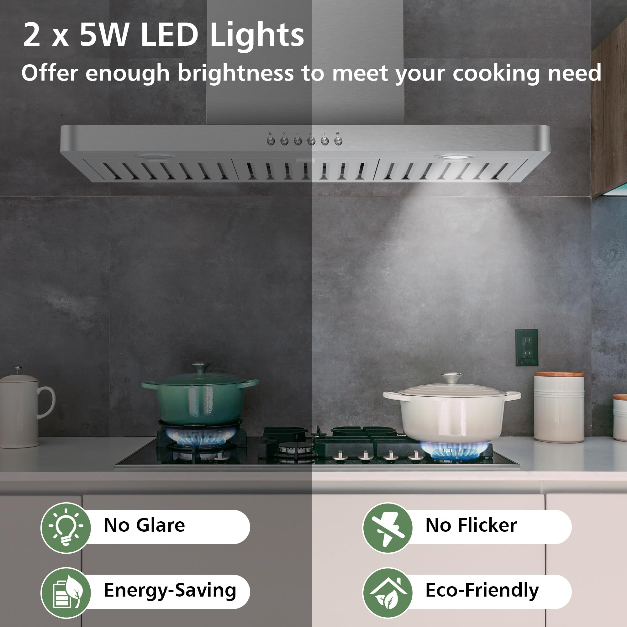 ONEEON 30" Range Hood - 900 CFM Stainless Steel Wall Mount Kitchen Exhaust with 4 Speed Fan, LED Lights, Push Button, Ultra-thin Body, Chimney Style Stove Vent Hood & Ducted Exhaust Vent
