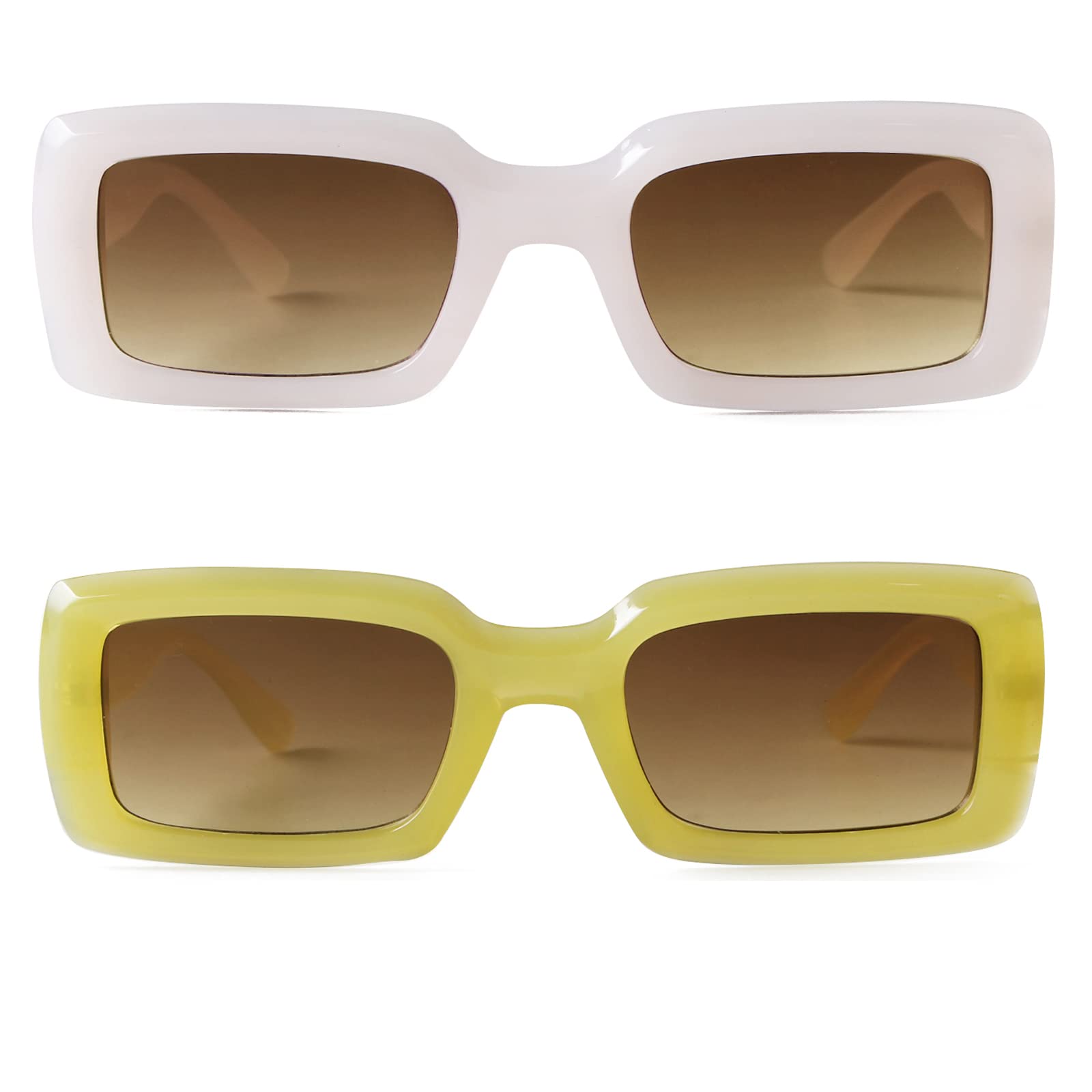 SDINM Vintage Rectangle Sunglasses for Women Men Chunky Frame Square Glasses Retro 90’s Nude Sunglasses