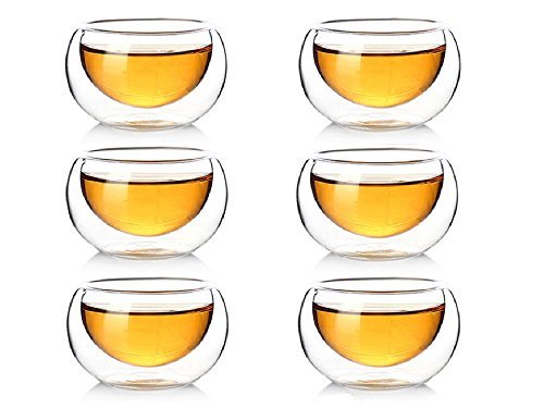 Yeme Double-walled Small Glass Tea Cups 50ML/1.7oz S01 (Set of 6)