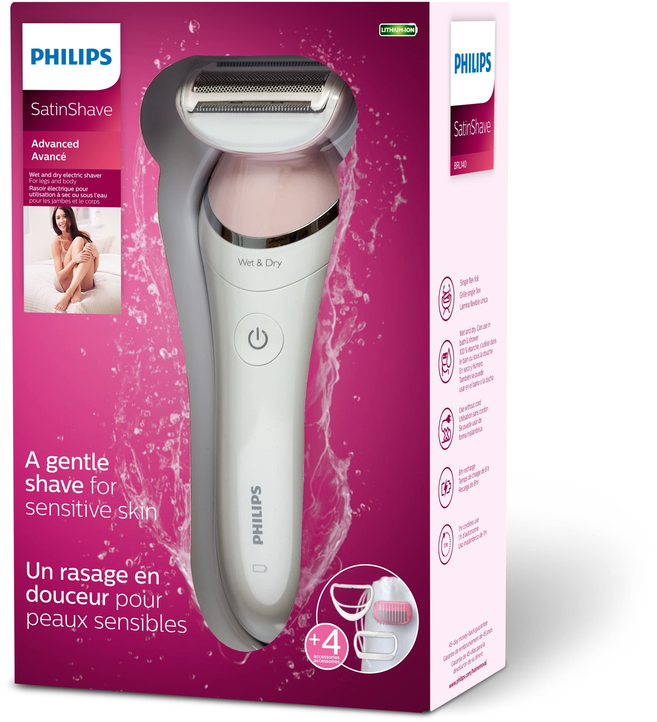 Philips SatinShave Advanced Women’s Electric Shaver, Cordless Hair Removal, BRL140/51