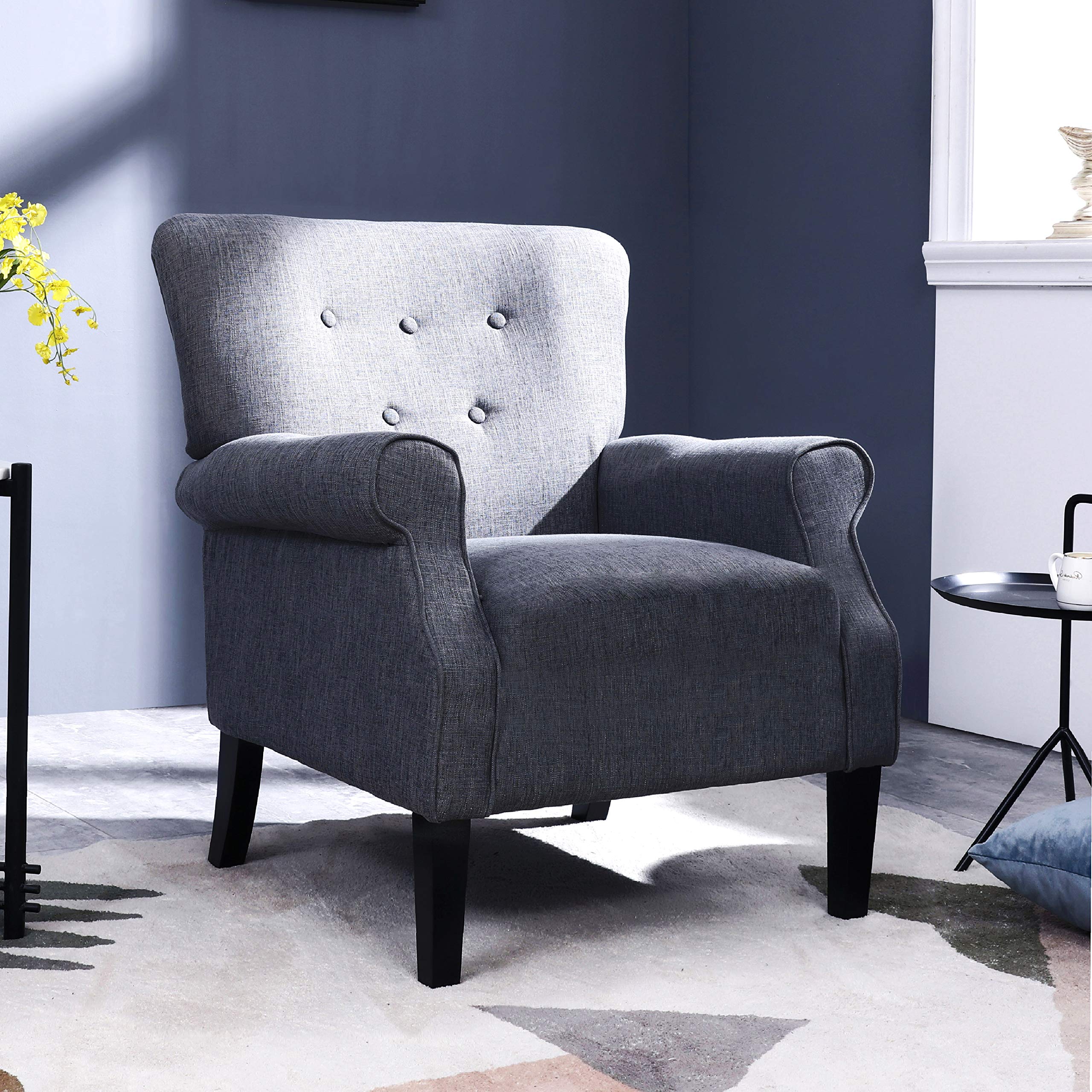 PatioFestival Accent Chair Mid Century Upholstered Roy Arm Single Sofa Modern Comfy Furniture Sofa for Living Room,Club,Office,Bedroom (Large, Deep Grey)