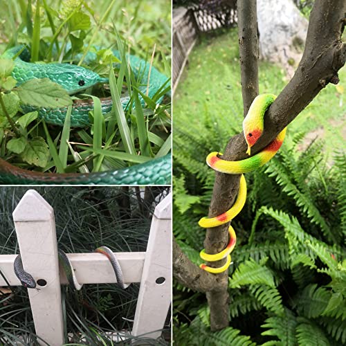 Rubber Snakes to Keep Birds Away - Realistic Fake Rubber Snakes for Garden Props to Scare Birds, Squirrels, Mice and Pranks (4 Pieces)
