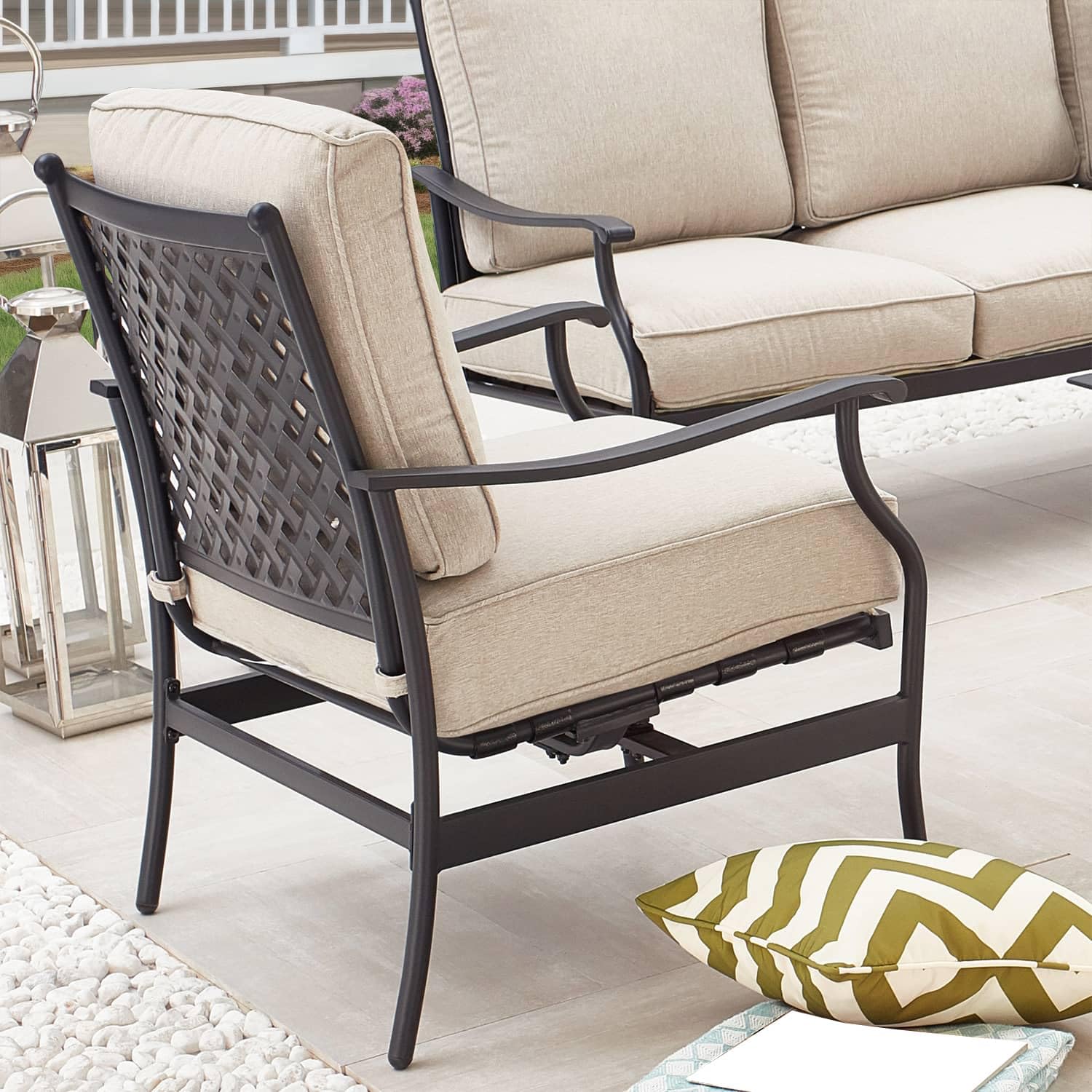 PatioFestival Patio Conversation Set Cushioned Outdoor Furniture Sets with All Weather Frame (4Pcs, Beige)