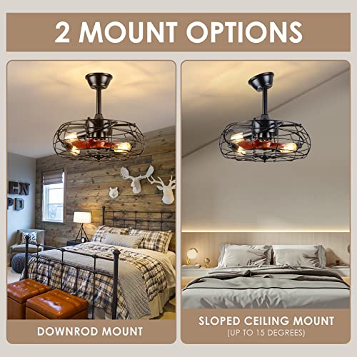 Mpayel Farmhouse Ceiling Fan with Light and Remote Control, Caged Ceiling Fan with 4 Led Bulbs, Enclosed Ceiling Fan with LED Light for Porch,Patios,Kitchen,Bedroom Indoor and Outdoor…