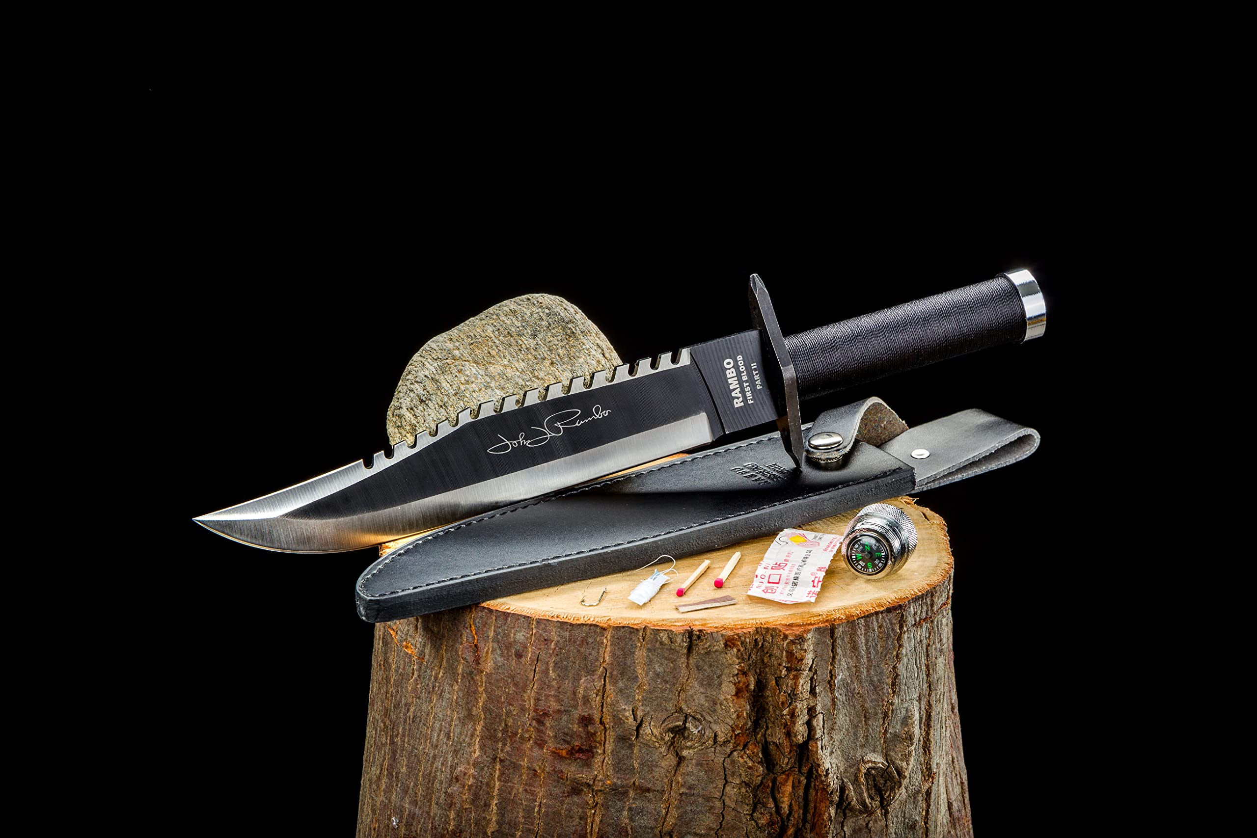 Rambo Survival Knife First Blood Part 2 with Signature - Leather Sheath & Premium Box - Fixed blade Hunting Outdoor Camping