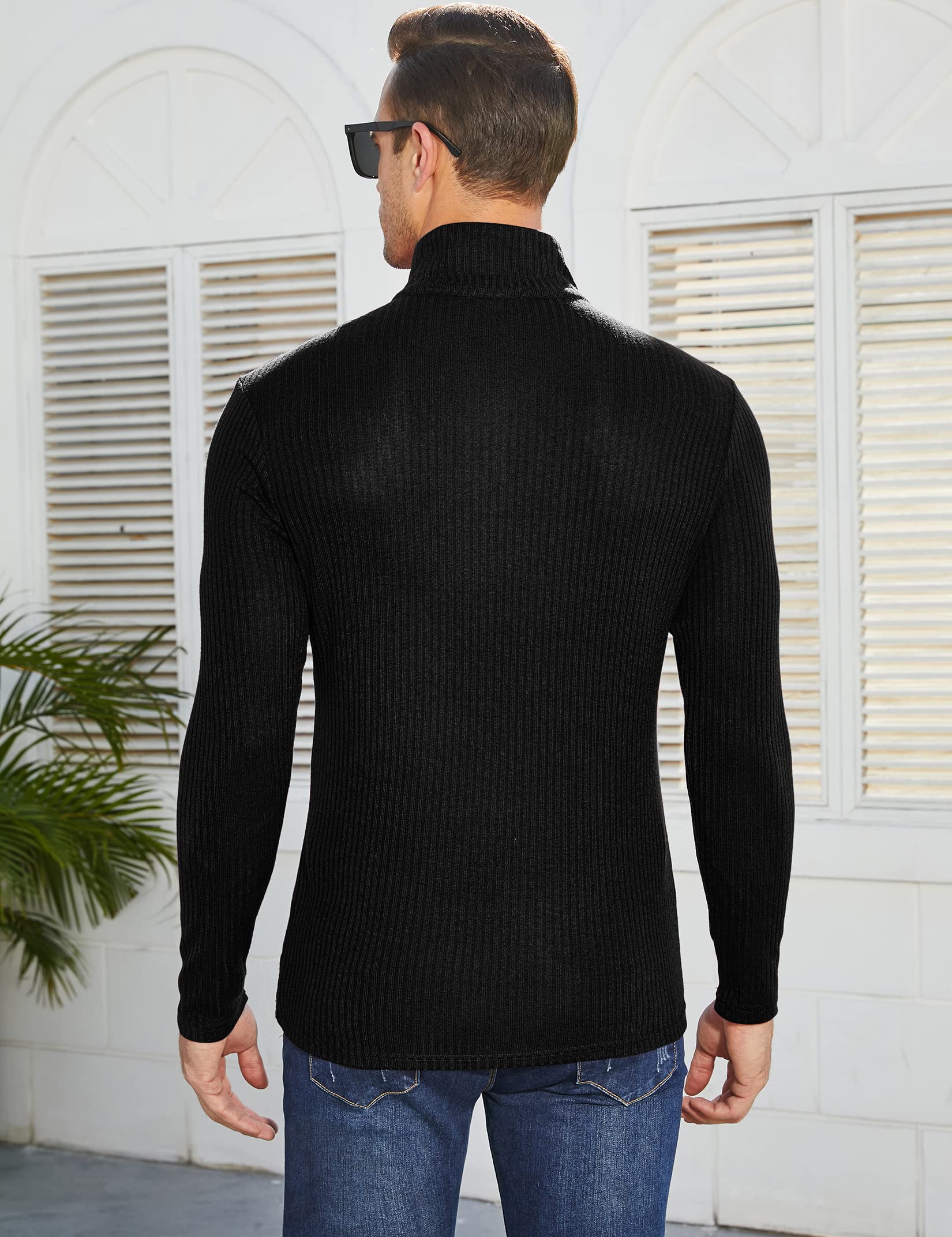 TURETRENDY Men's Quarter Zip Up Pullover Casual Stretch Lightweight Mock Neck Polo Sweaters Knitwear Green XL